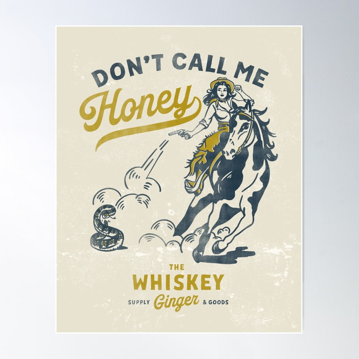 Don'T Call Me Honey Retro Pinup Cowgirl On Horseback Shooting A Snake V ...