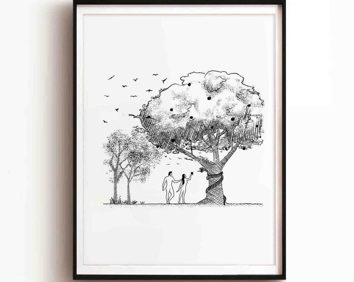Adam And Eve Forbidden Fruit, Christian Modern Bible Art, Fall Of Man ...