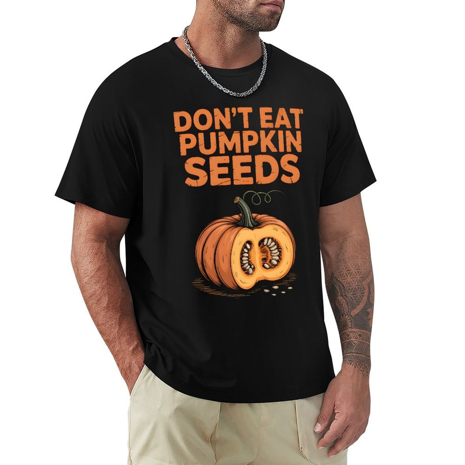 Don’t Eat Pumpkin Seeds Men's Cotton HD Print Short Sleeve T-Shirt Crew Neck Top Black L ...
