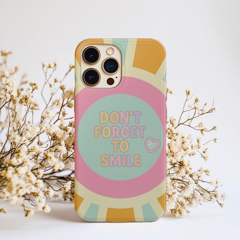 Don't Forget to Smile Case Compatible with iPhone 11 through 16 Pro Max – Retro 70s Sunshine ...