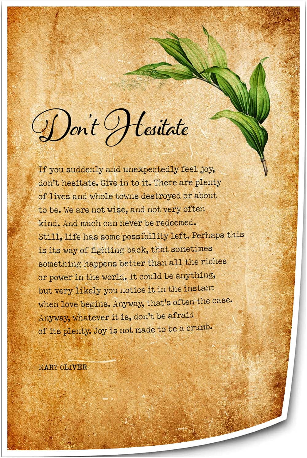 Don't Hesitate Poem Wall Decor Mary Oliver Quotes Wall Art Poetry ...