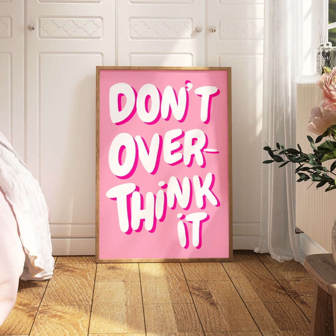 Don’t Overthink It Pink Quote Wall Art, Unframed Canvas Size 12x18 ...