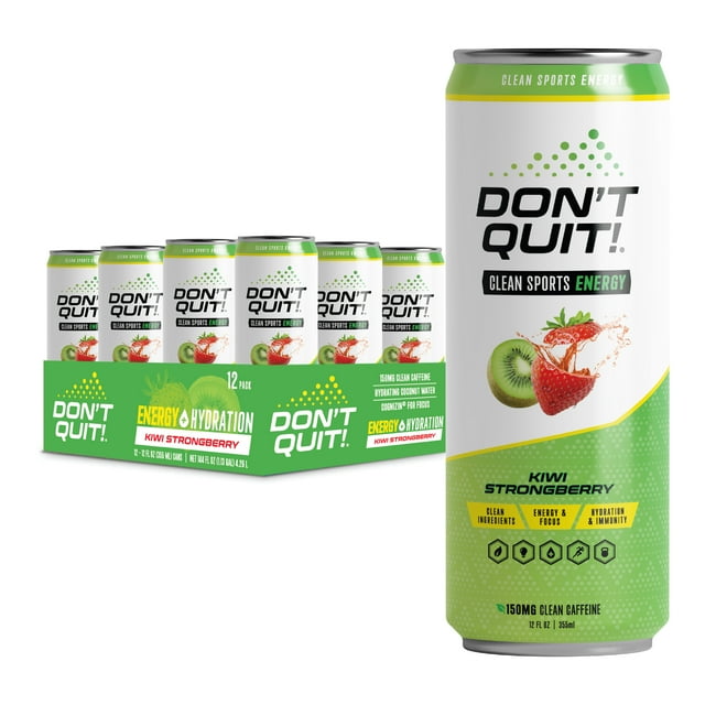 Don't Quit Clean Sports Energy, Kiwi Strongberry 12oz 12pk - Walmart.com