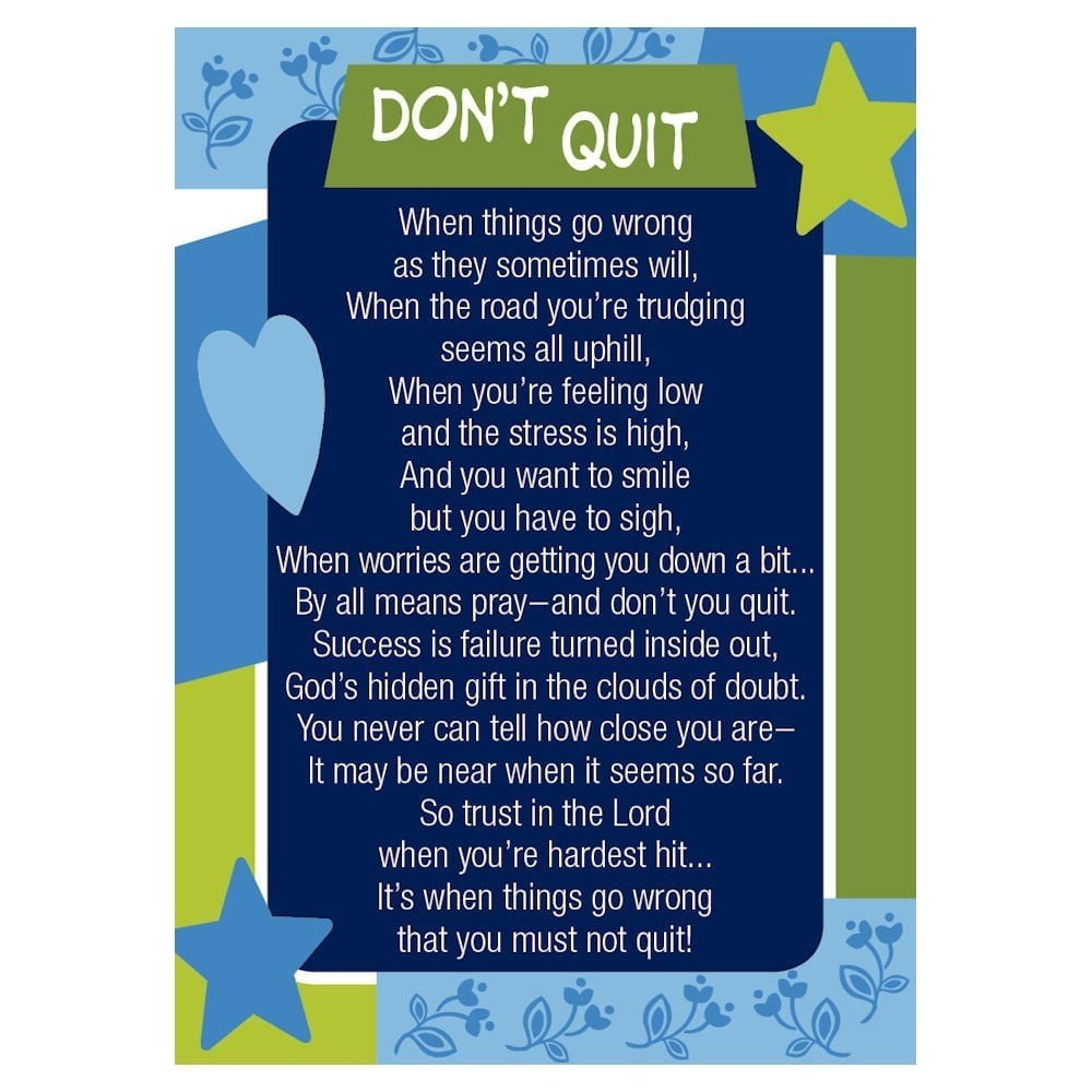 'Don't Quit' Laminated Pocket Sports Encouragement Cards - Pack of 25 ...