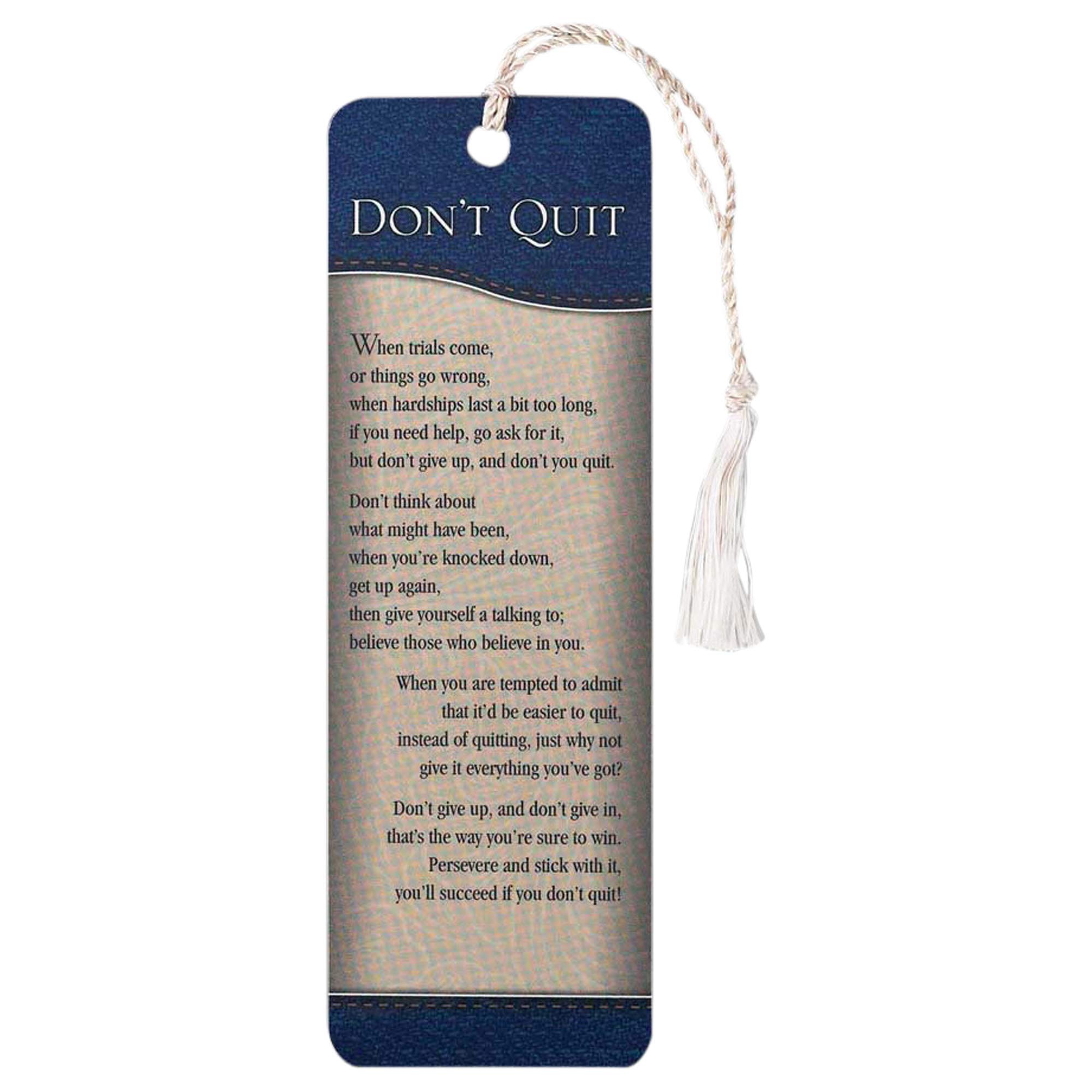 Don't Quit Midnight Blue and Cream 2 x 6 Cardstock Tassel Bookmark ...