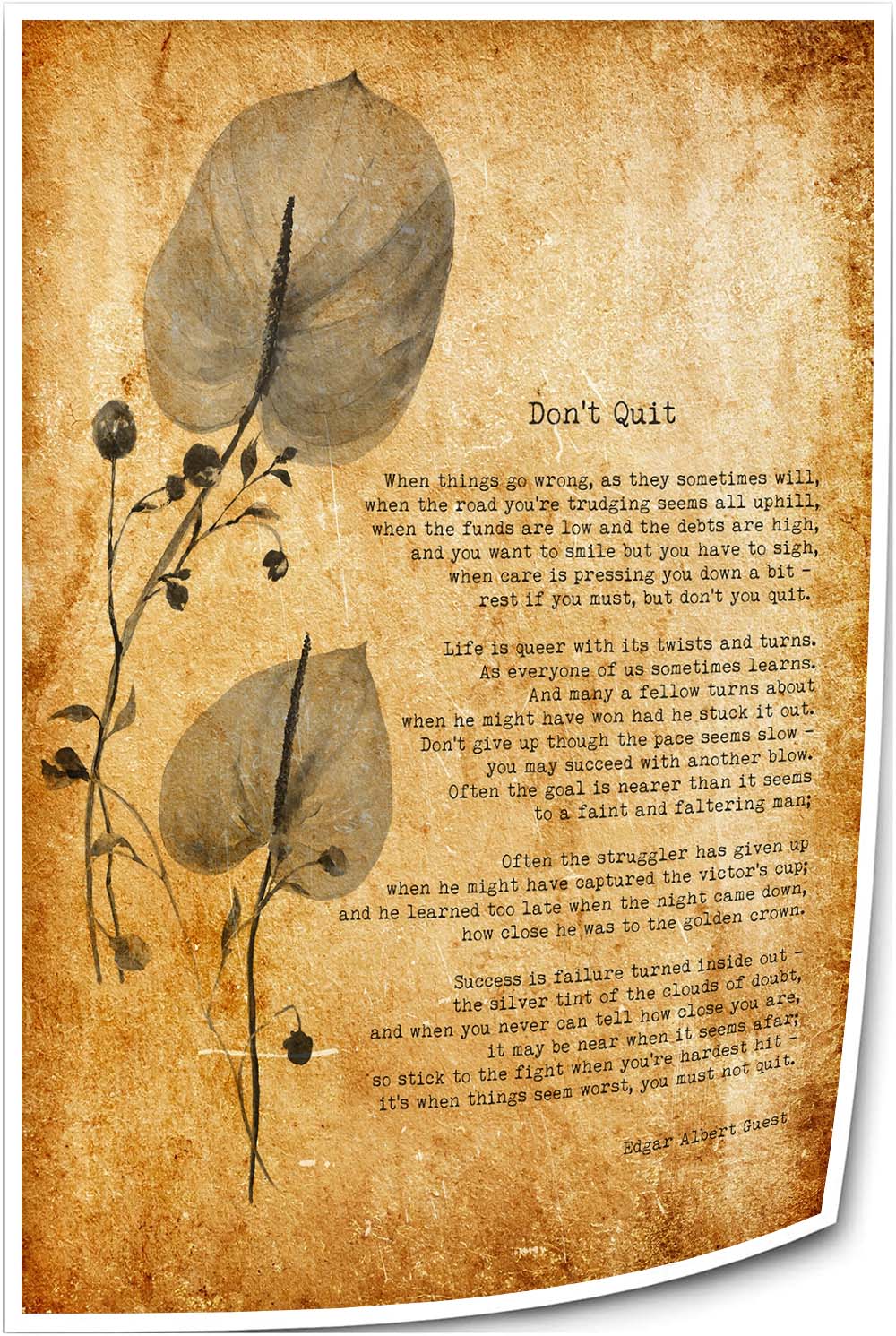 Don't Quit Poem Edgar Albert Guest Quotes Wall Art Poetry Poster for ...