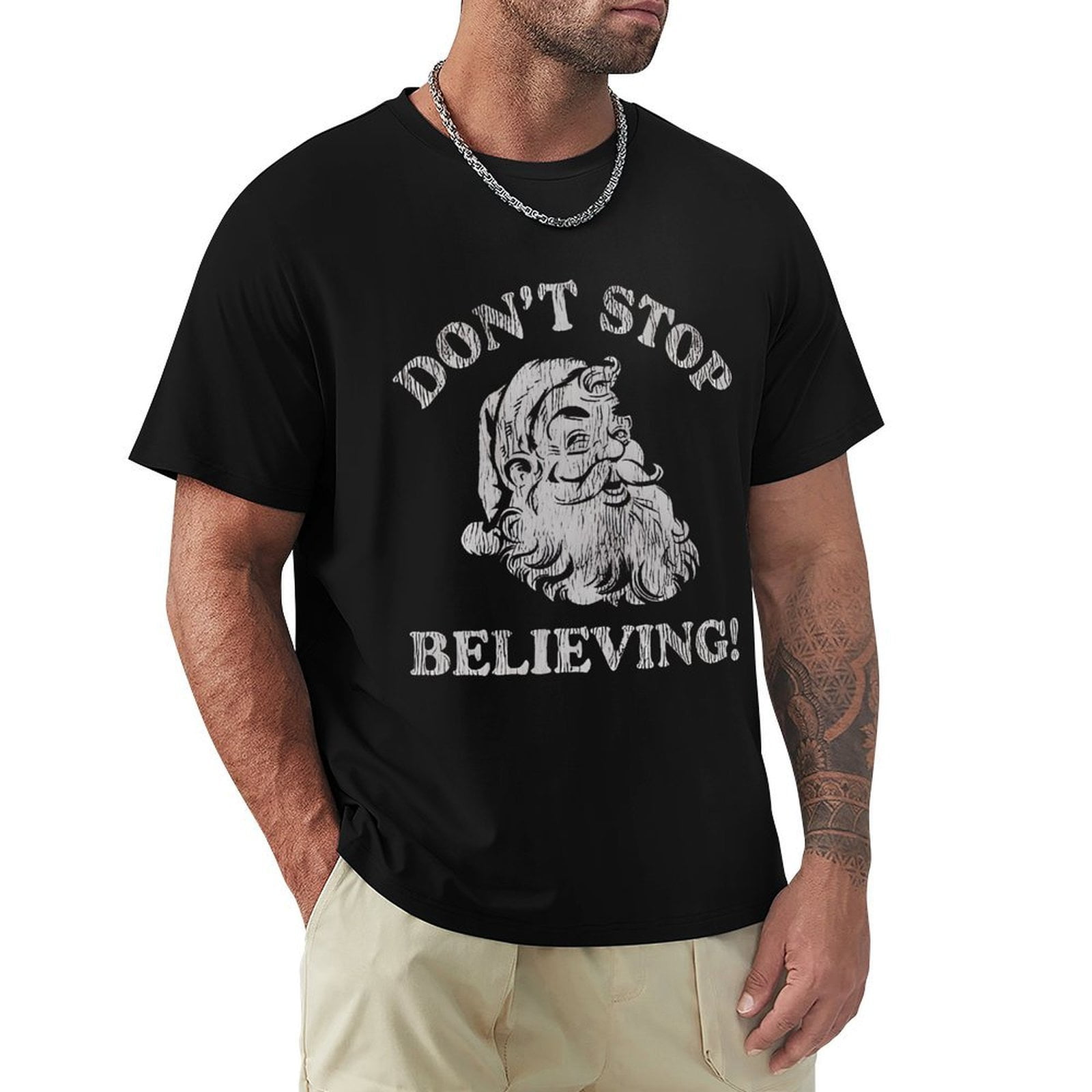 Don’t Stop Believin’ Santa Men's Cotton HD Print Short Sleeve T-Shirt ...