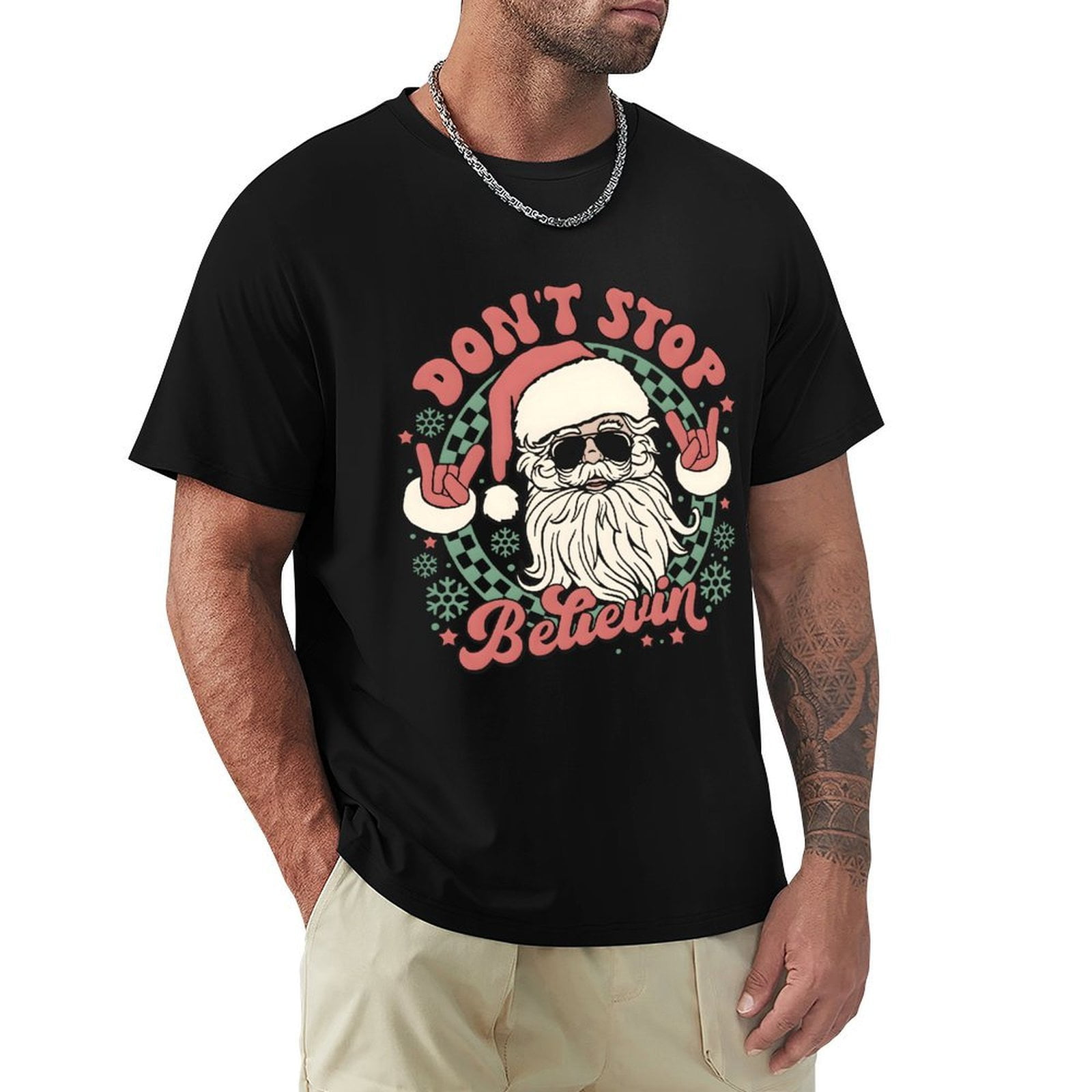 Don’t Stop Believin’ Santa Men's Cotton HD Print Short Sleeve T-Shirt ...