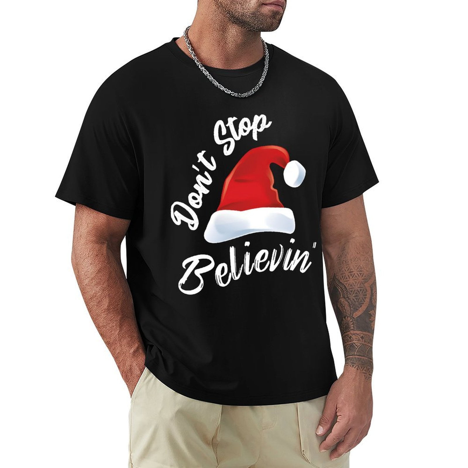 Don’t Stop Believin’ Santa Men's Cotton HD Print Short Sleeve T-Shirt ...