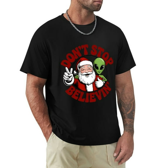 Don’t Stop Believin’ Santa Men's Cotton HD Print Short Sleeve T-Shirt ...