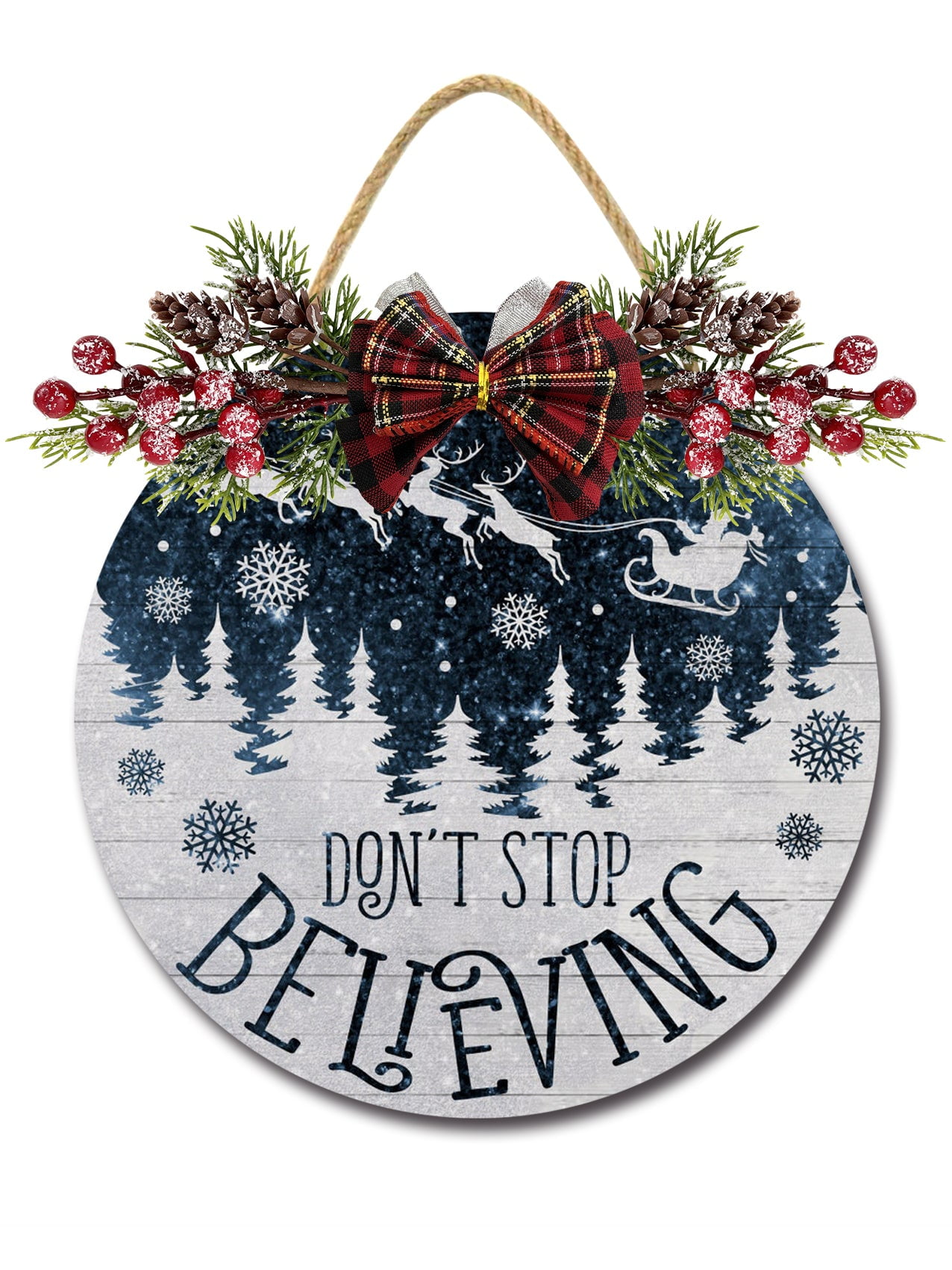 Don't Stop Believing Christmas Door Hanging Sign 11 inch Wooden Wall ...