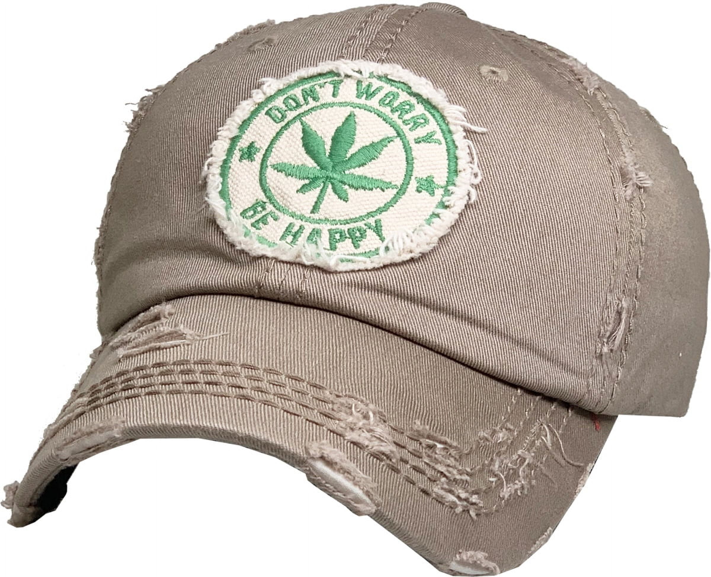Don't Worry Be Happy Leaf Marijuana Vintage Distressed Washed Baseball ...