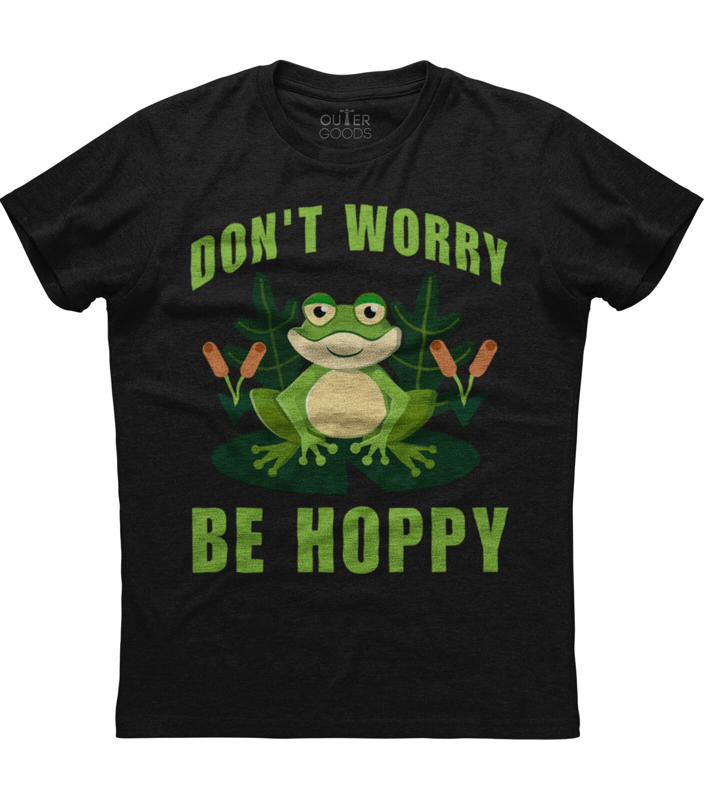 Don't Worry Be Hoppy Crazy Frog Print Mens Short Sleeve Cotton Black T ...
