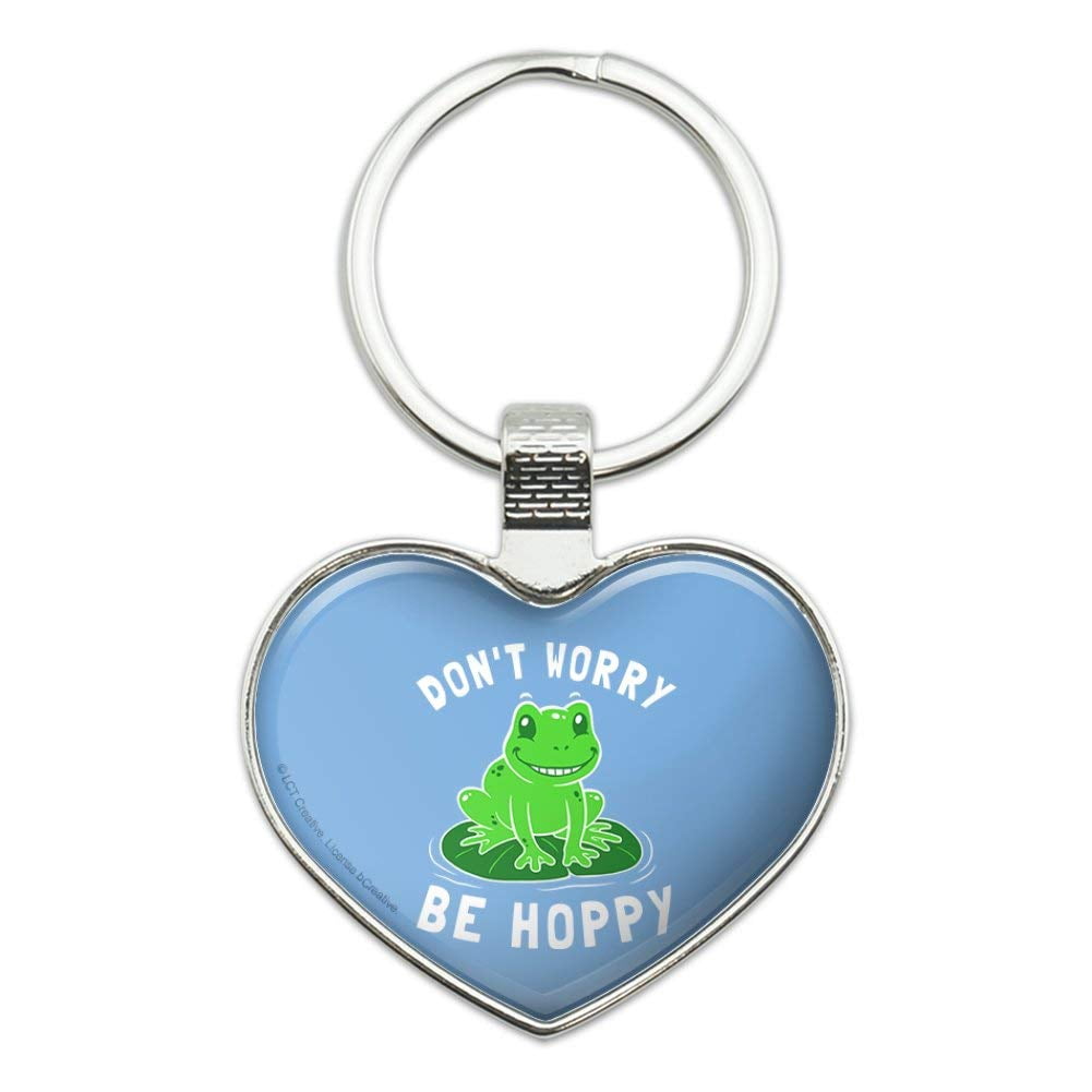 Don't Worry Be Hoppy Frog Funny Humor Keychain Heart Love Metal Key ...