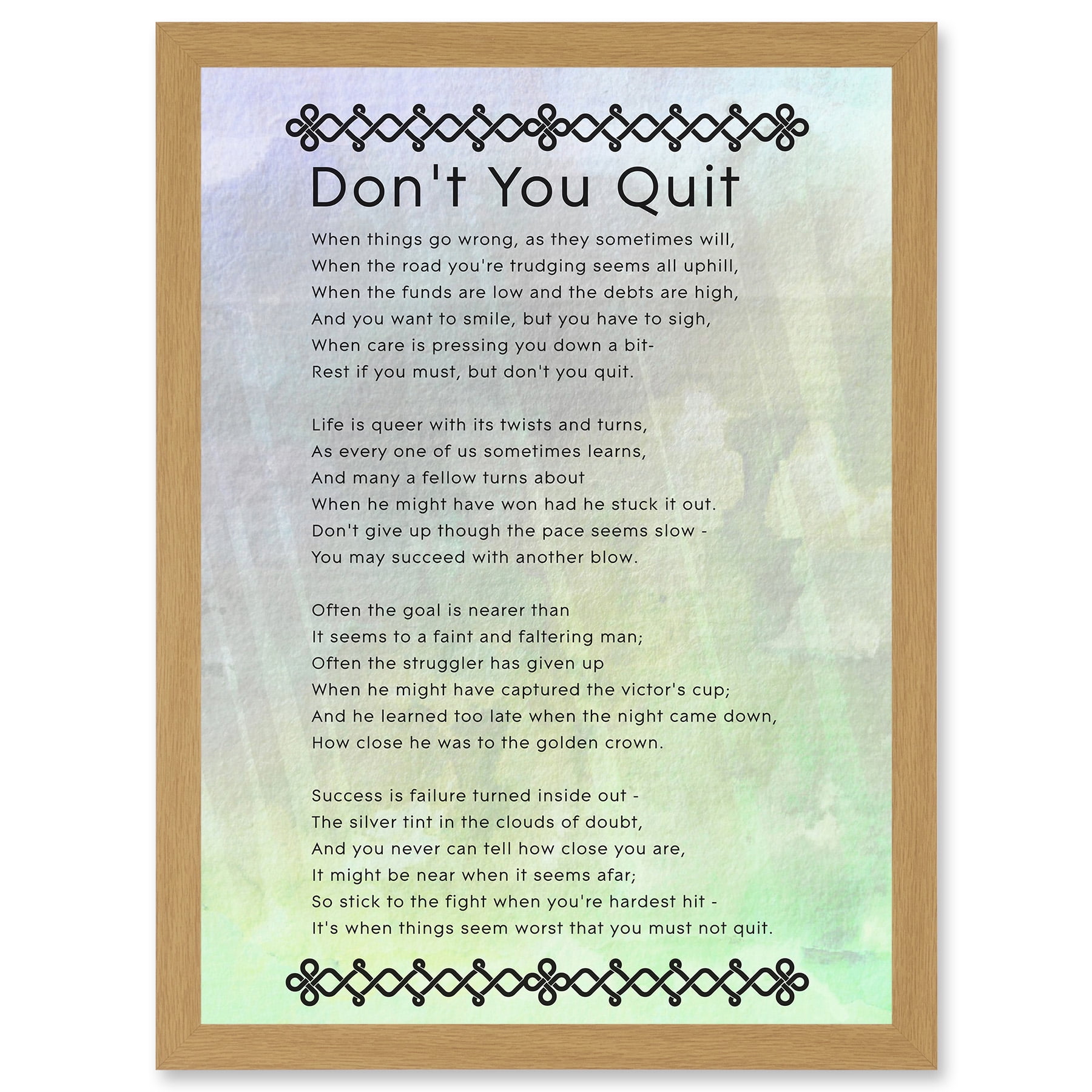 Don't You Quit Poem Motivation Typography Quote A4 Artwork Framed Wall ...