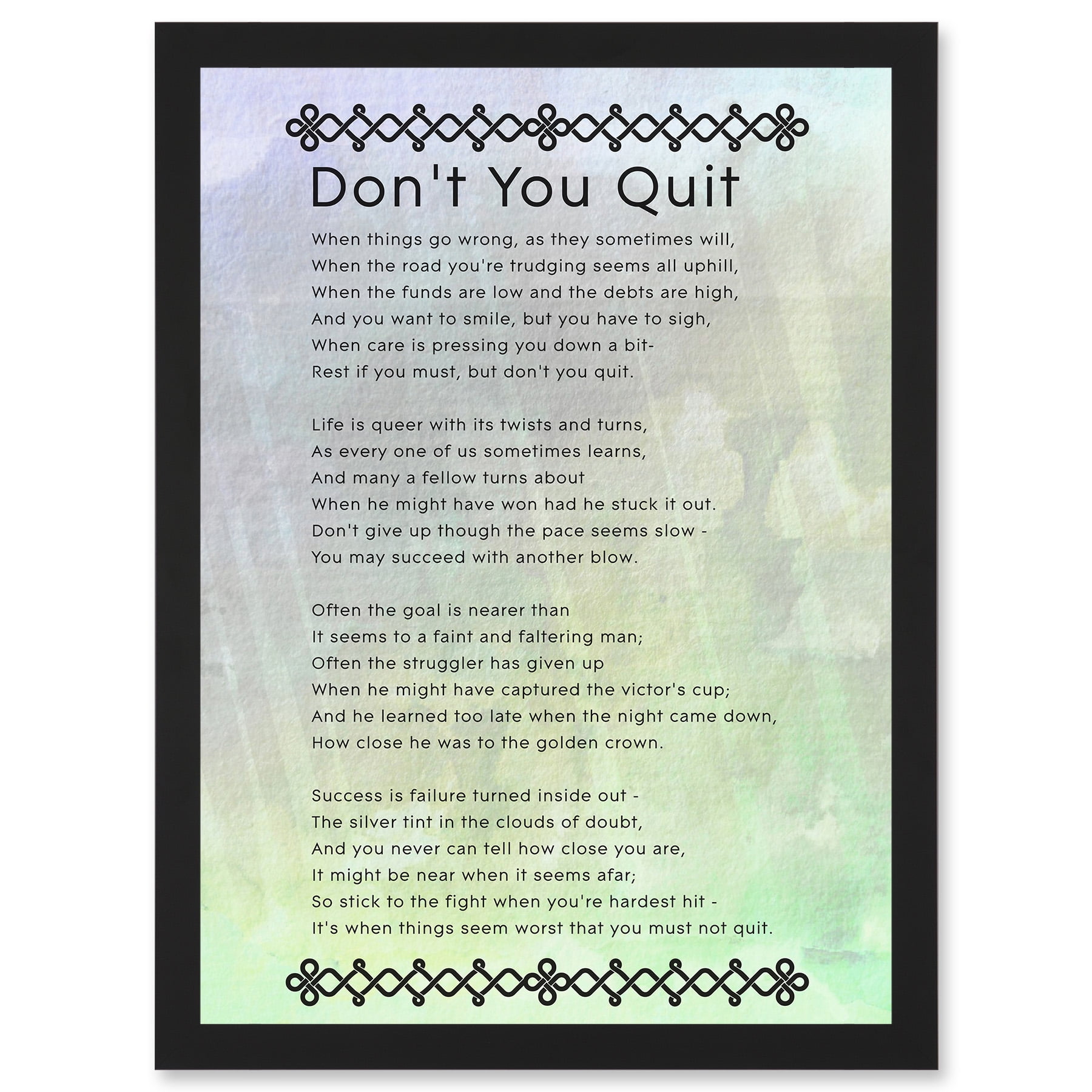 Don't You Quit Poem Motivation Typography Quote A4 Artwork Framed Wall ...