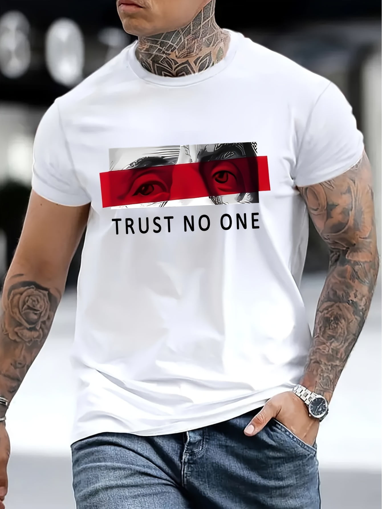 Don T Trust Anyone Letter Printed T Shirt Men S Casual Style Summer