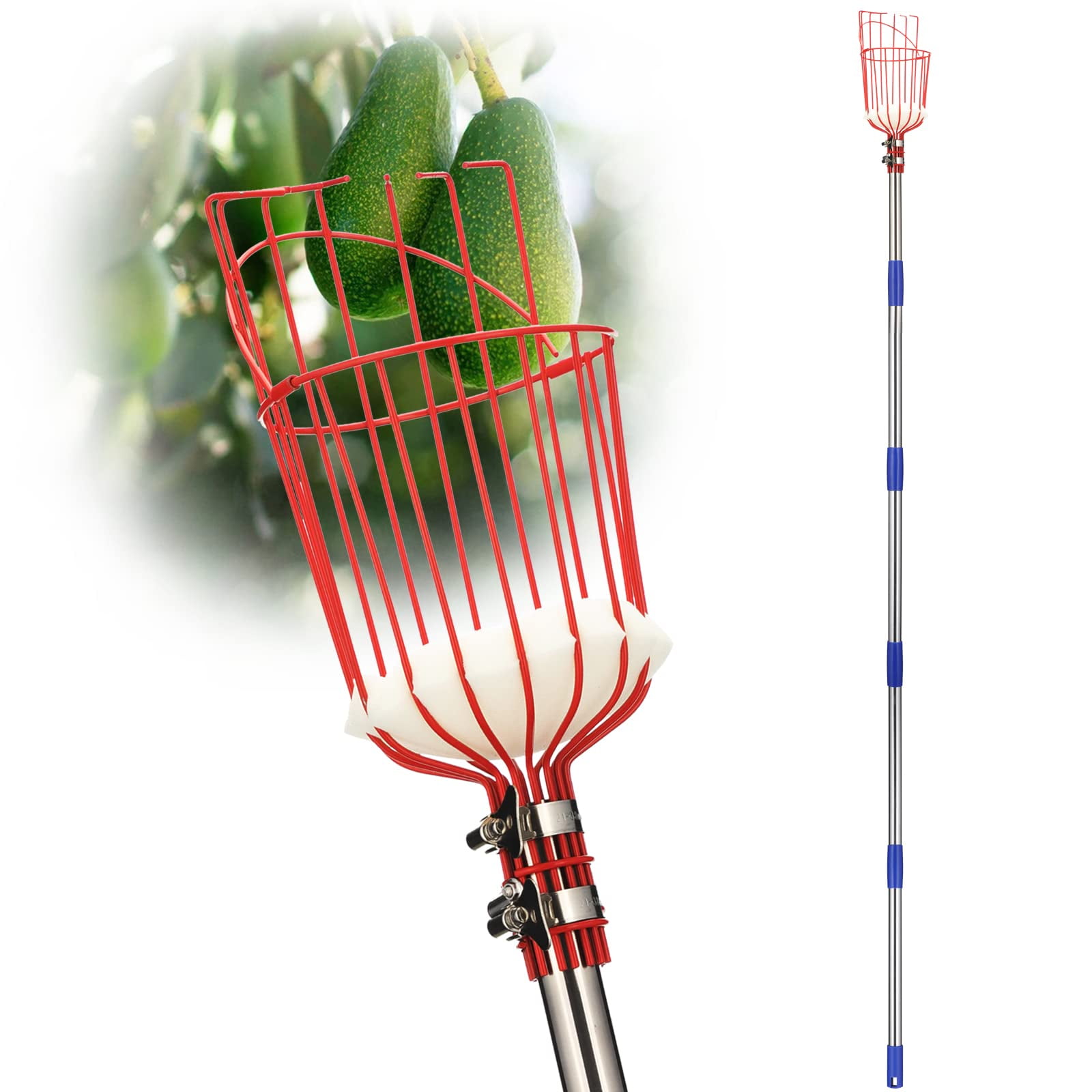 DonSail Fruit Picker Pole Tool with Basket Telescoping Long Handle, 35 ...