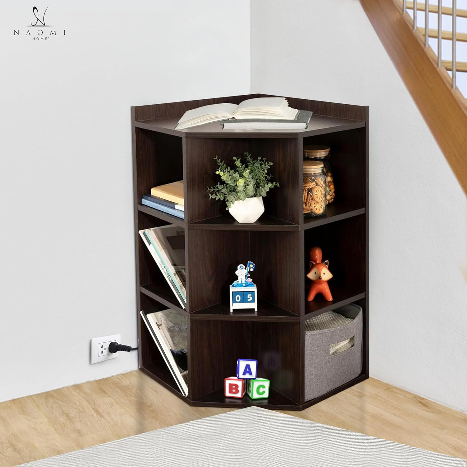 Dona Corner Cabinet, Corner Shelf with USB Ports and Outlets, Cubby ...