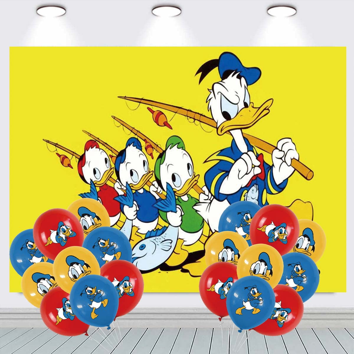 Donald Duck Birthday Balloons Party Supplies Banner Backdrop Background ...