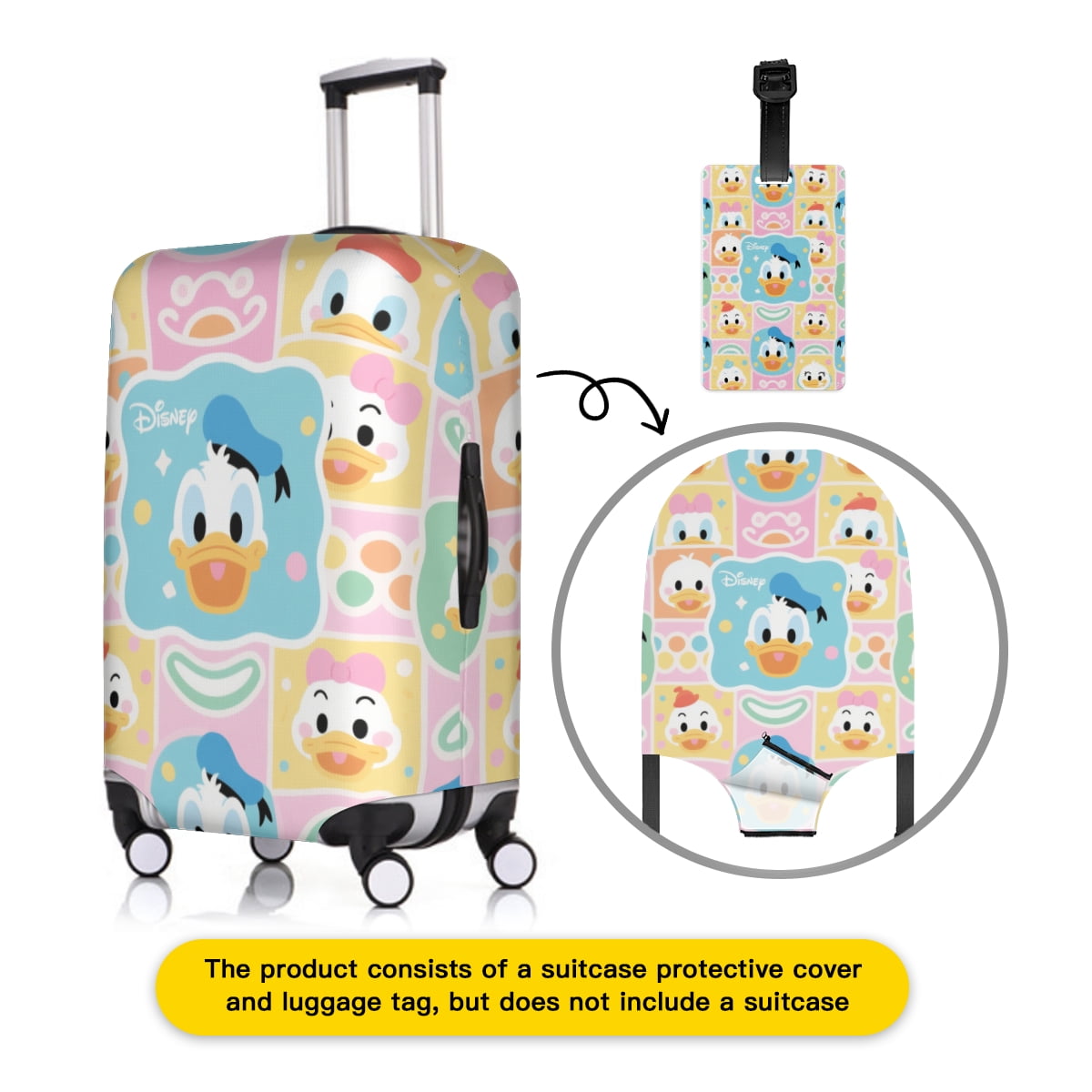 Donald Duck Luggage Cover, Hard Shell Suitcase Cover with Luggage Tag ...