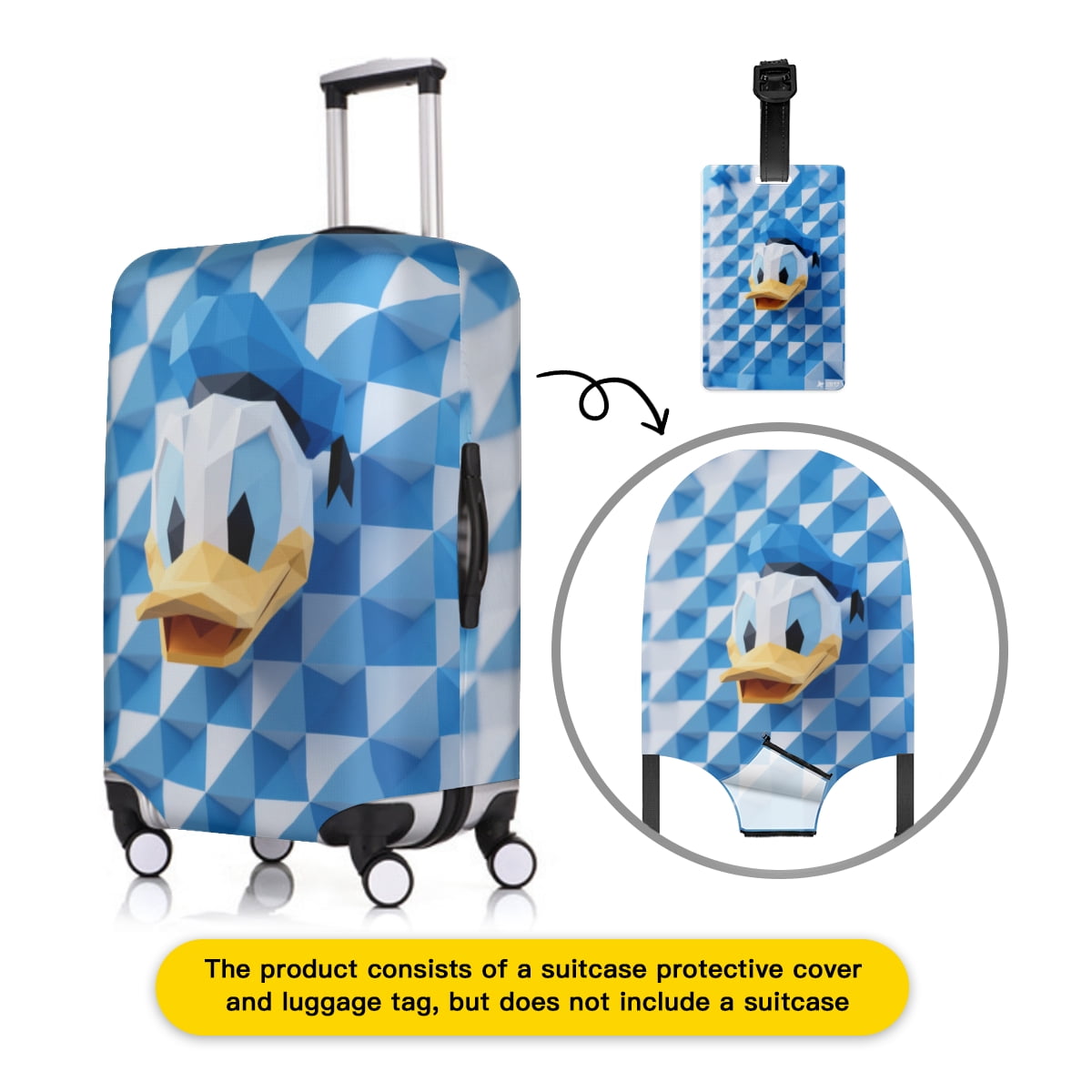 Donald Duck Luggage Cover, Hard Shell Suitcase Cover with Luggage Tag ...