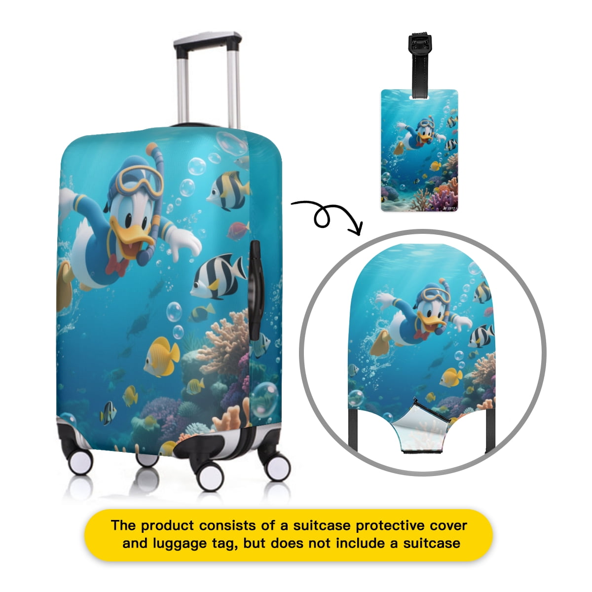 Donald Duck Luggage Cover, Hard Shell Suitcase Cover with Luggage Tag ...