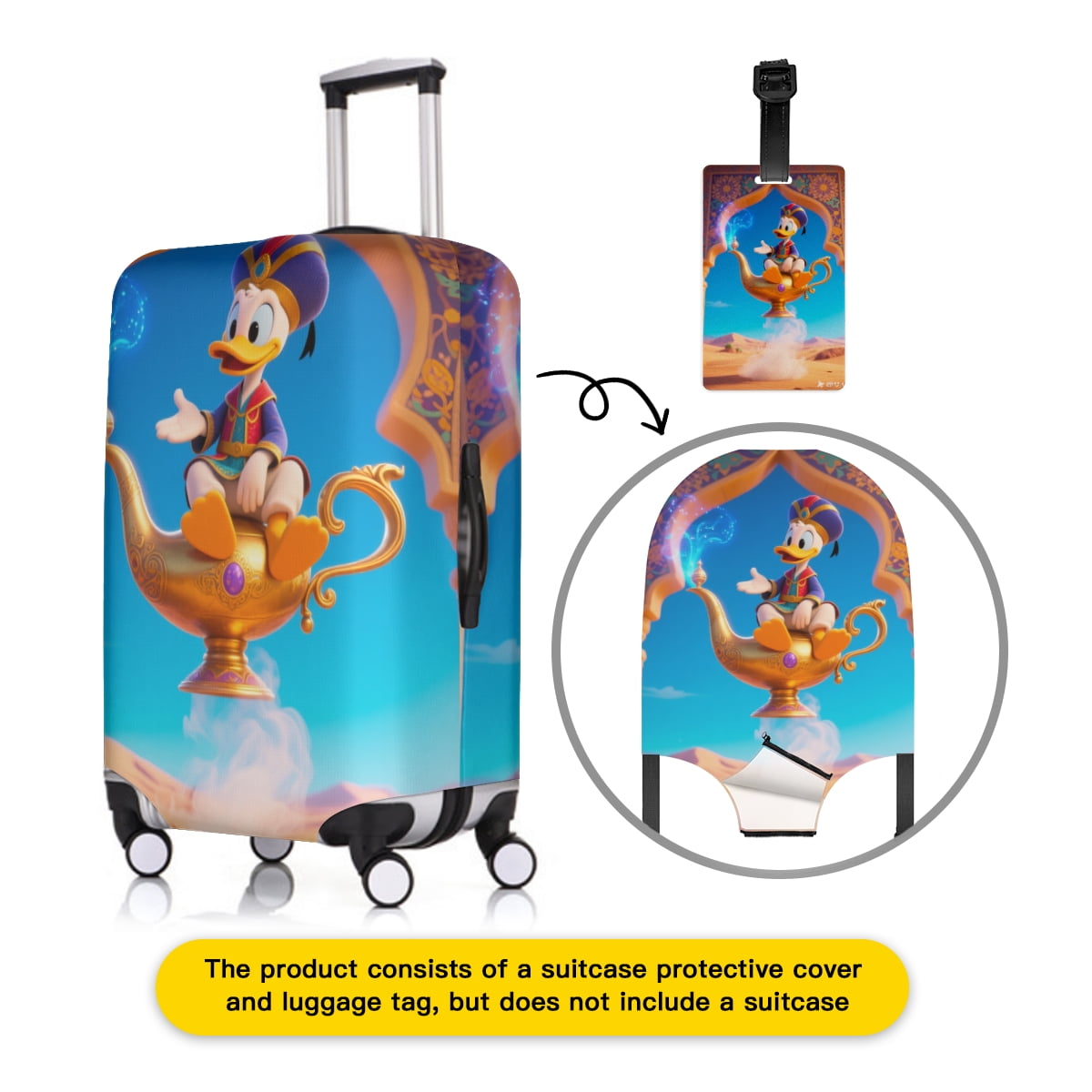 Donald Duck Luggage Cover, Hard Shell Suitcase Cover with Luggage Tag ...