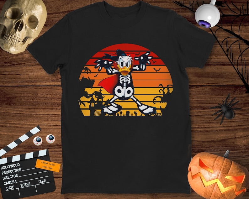 Donald Duck Skeleton Halloween Men T-shirt Black Cotton Tee All Sizes ...