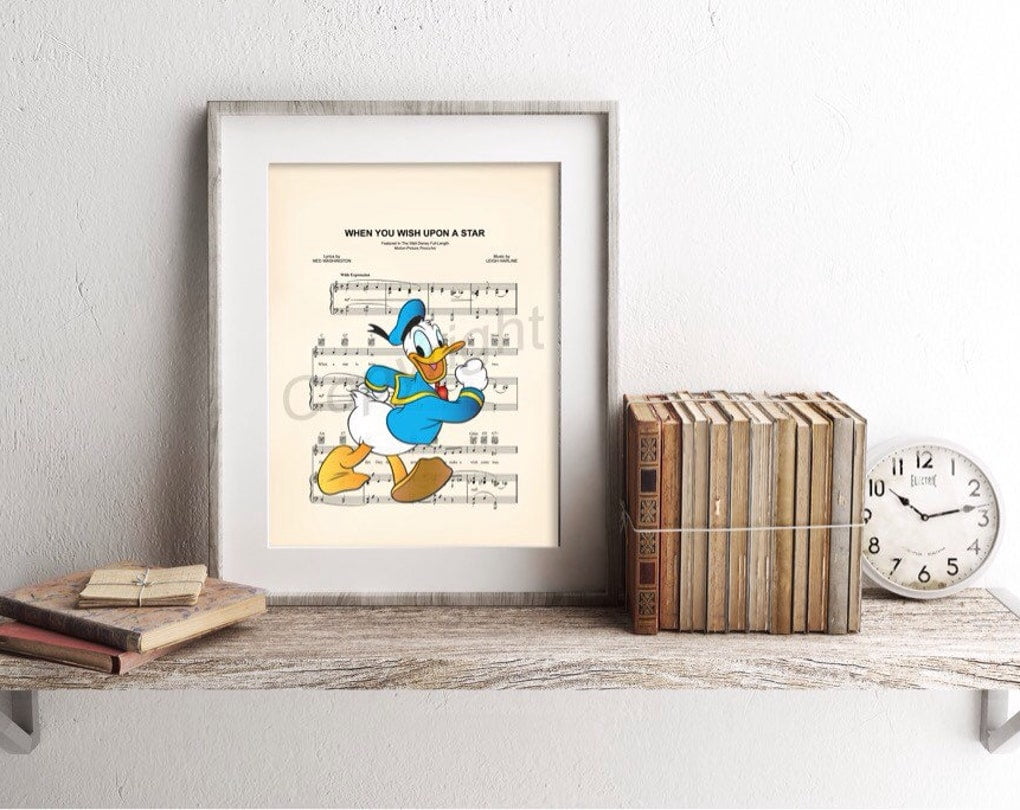 Donald Duck When You Wish Upon A Star Sheet Music Art Print ,Decor For ...