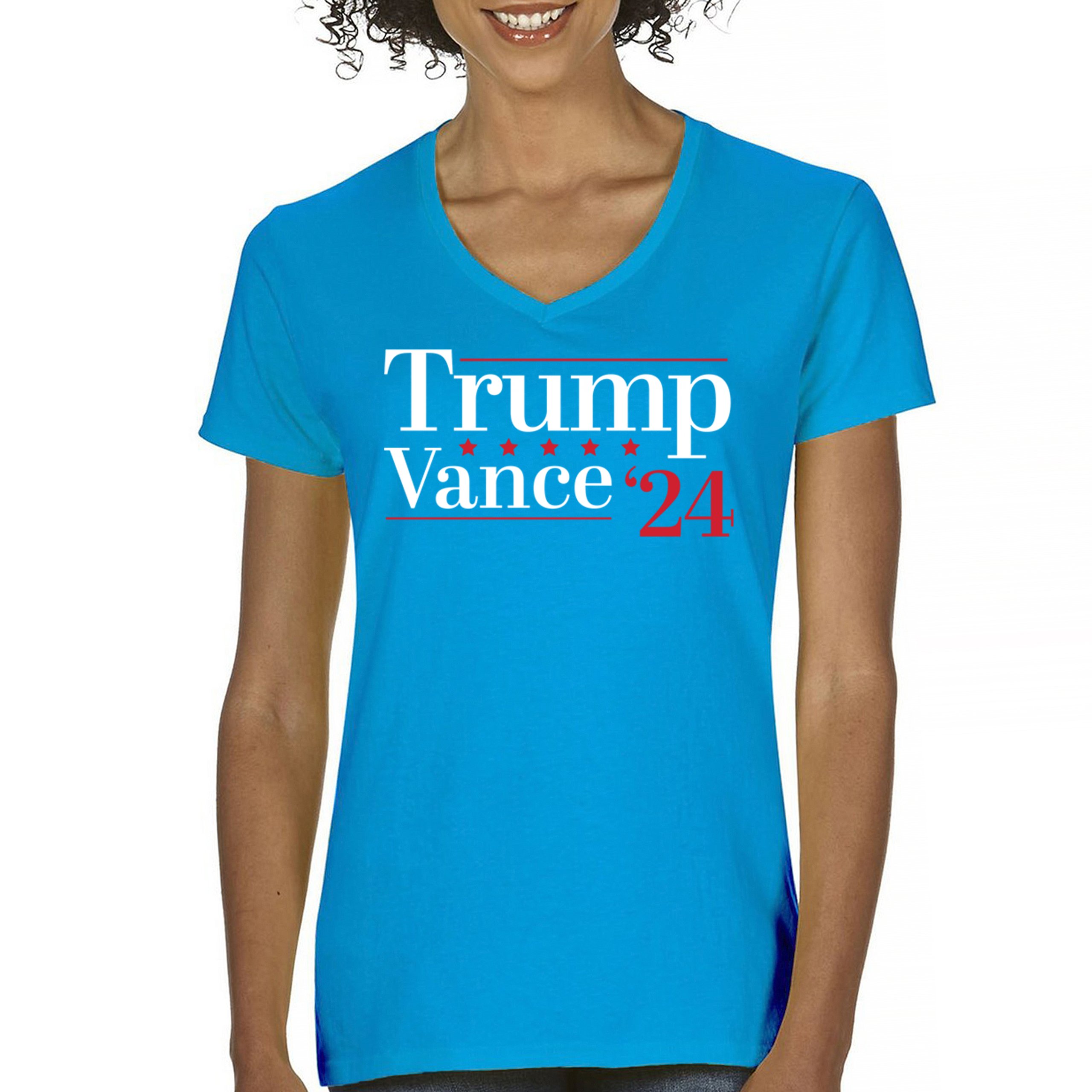 Donald Trump JD Vance 24 Women's V-Neck T-shirt Make America Great ...