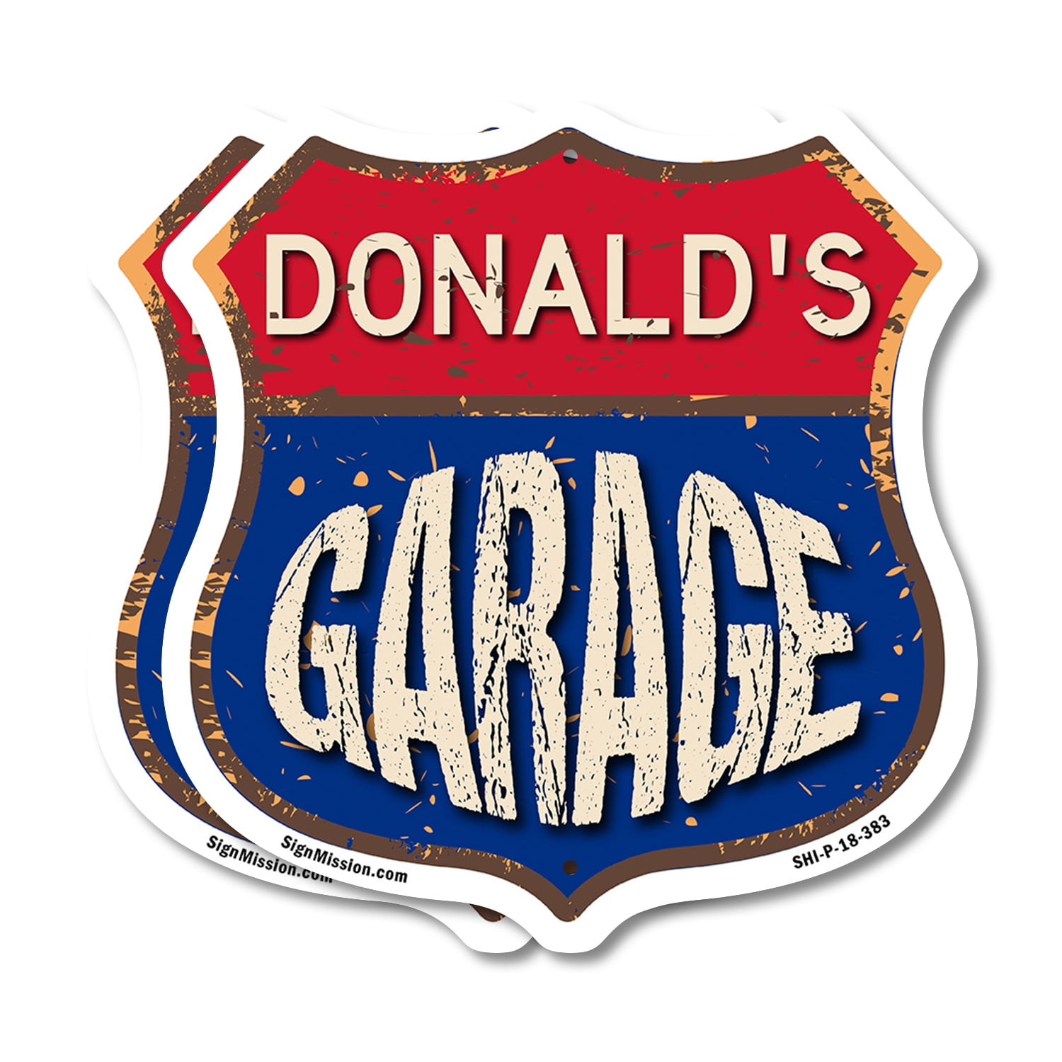 Donald's Garage (2 Pack) 18 inch X 18 inch Shield Shaped Commercial ...