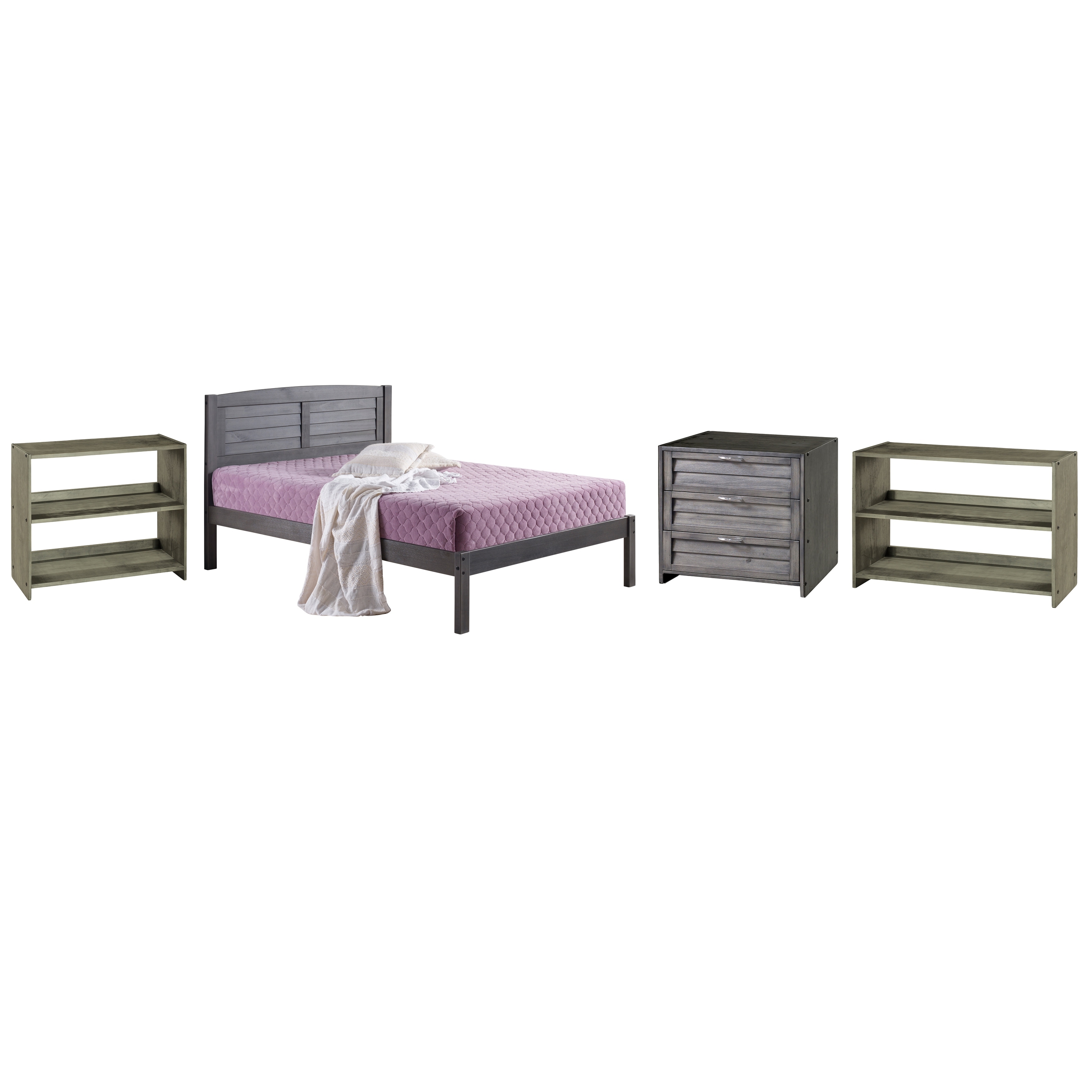 Donco Kids Twin Bed with Case Goods Bed, 3 Drawer Chest, Bookcase ...