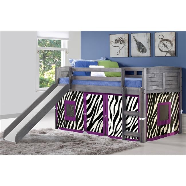 Donco Kids Twin Louver Low Loft W/Slide & Zebra Tent Kit In Antique ...