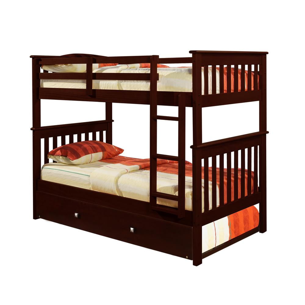 Donco Kids Twin Over Twin Solid Wood Mission Bunk Bed with Trundle in ...