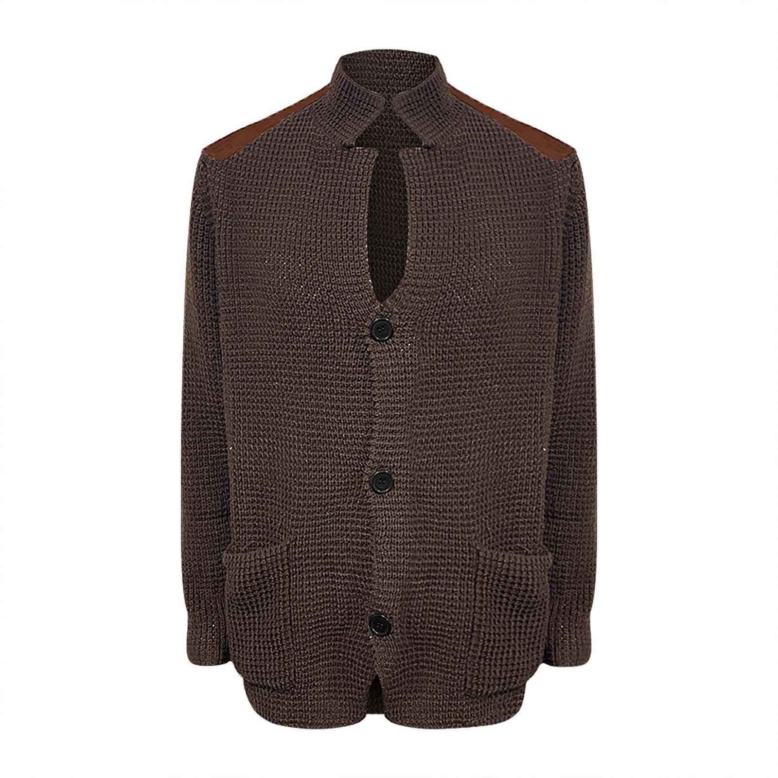 DondPO Cardigan Men Mens Casual Button Cuff Shoulder Patch Slim Warm ...