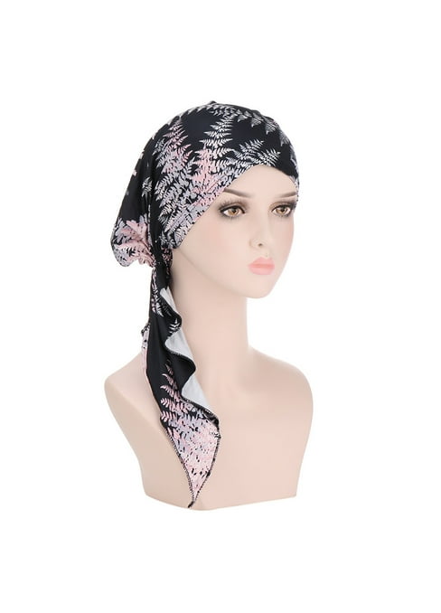 JAHH Women Solid India Hat Mu-slim Ruffle Cancer Chemo Beanie Turban ...