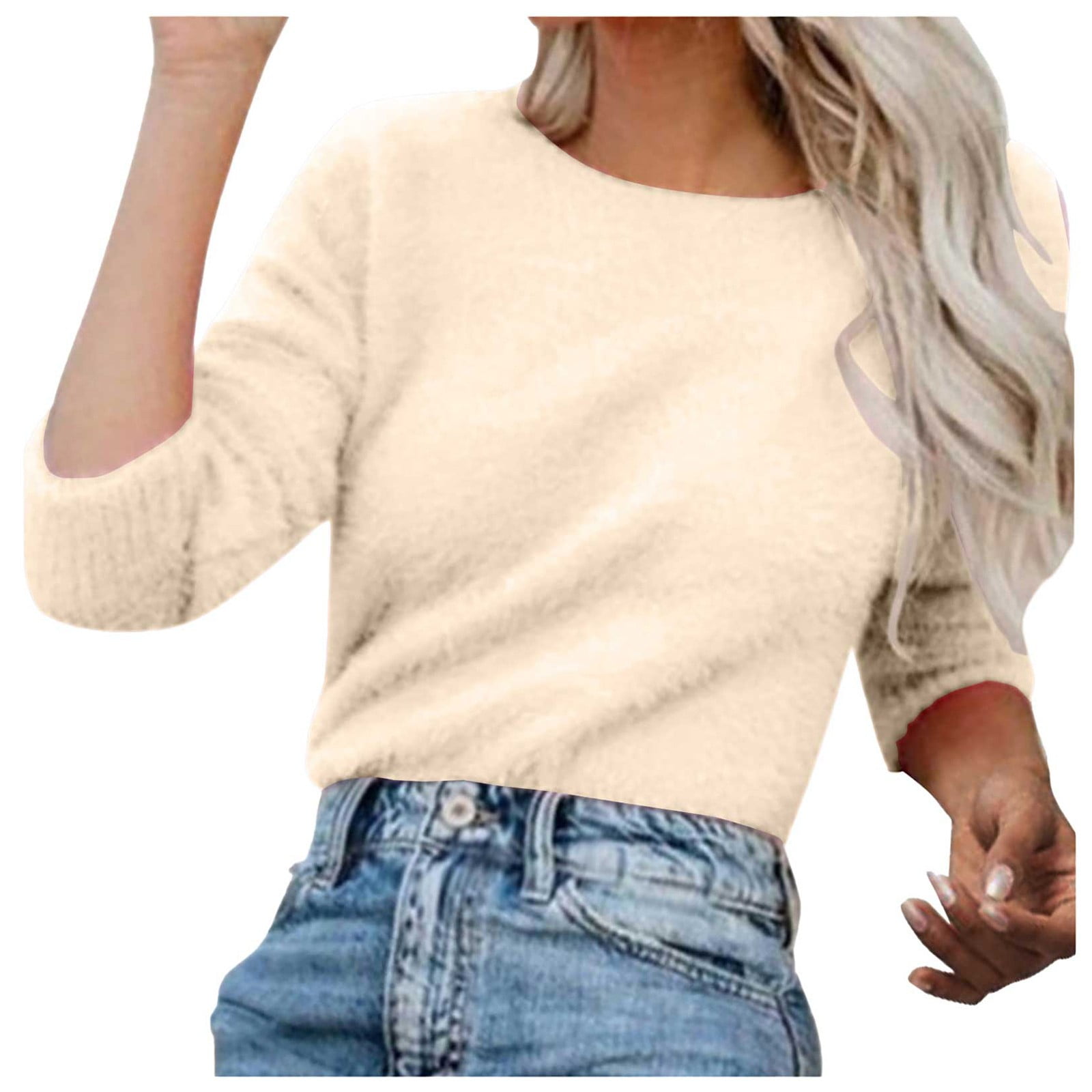 DondPO Fluffy Sweater Fuzzy Sweater For Women Cowl Neck Long Sleeve ...