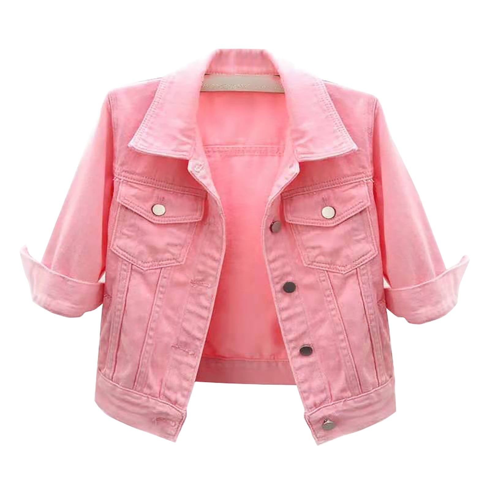 DondPO Jean Jacket Women Women's 3/4 Sleeve Colored Cropped Denim ...
