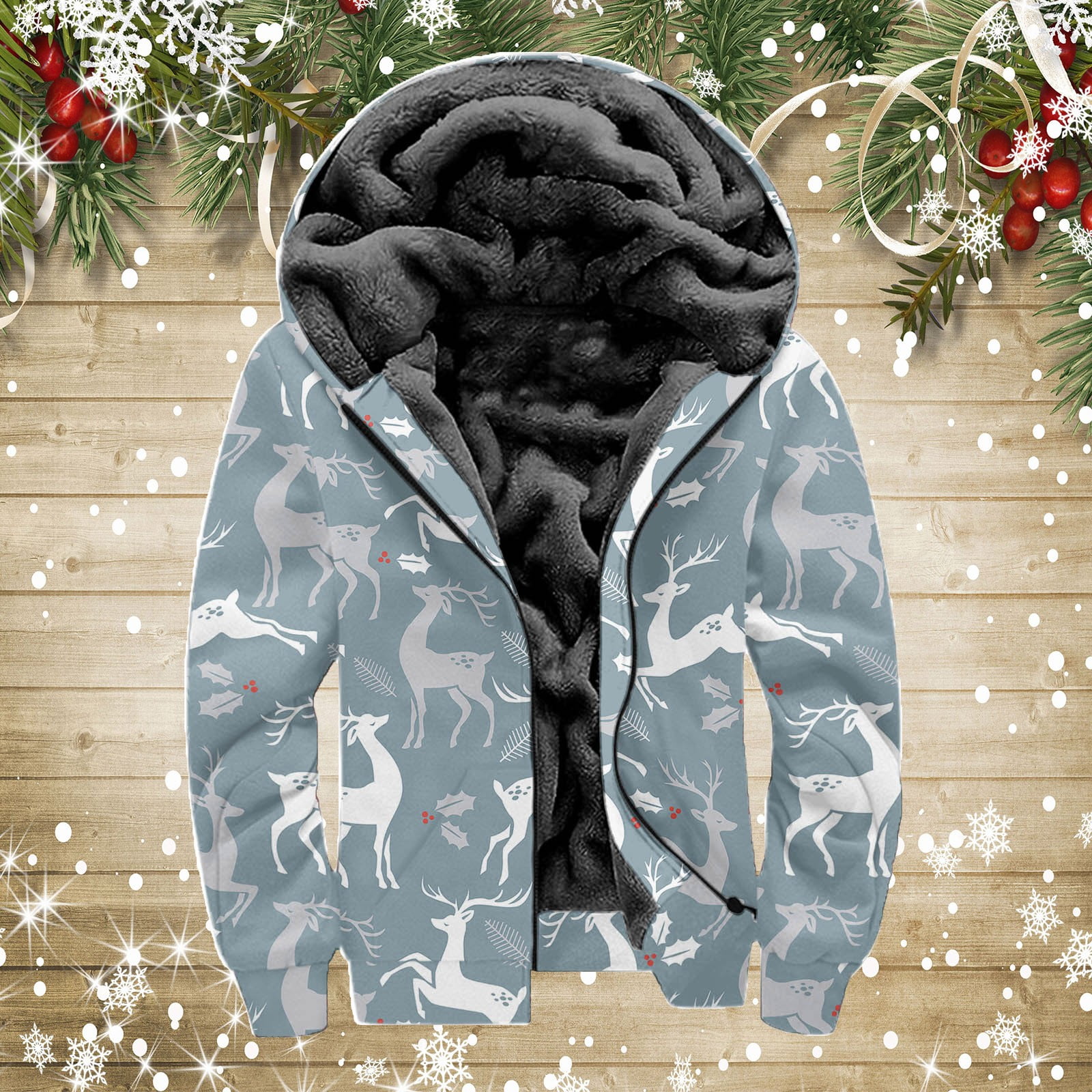 DondPO Puffer Jacket Men Mens Coat Christmas Deer Snowman 3D Printed ...
