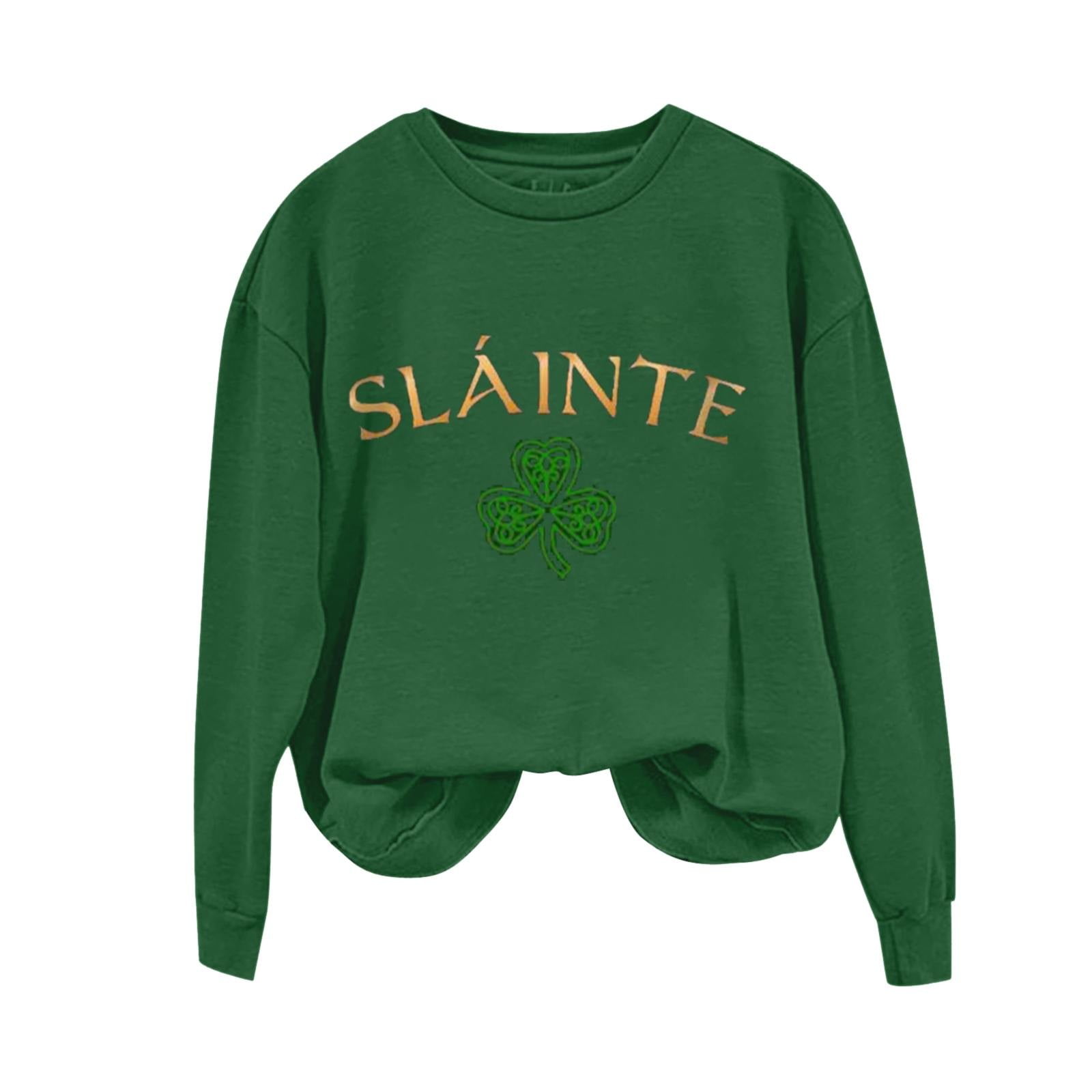 DondPO St Patricks Day Sweatshirt Women Women's Long Sleeve Slainte Letter Print Crew Neck Top ...