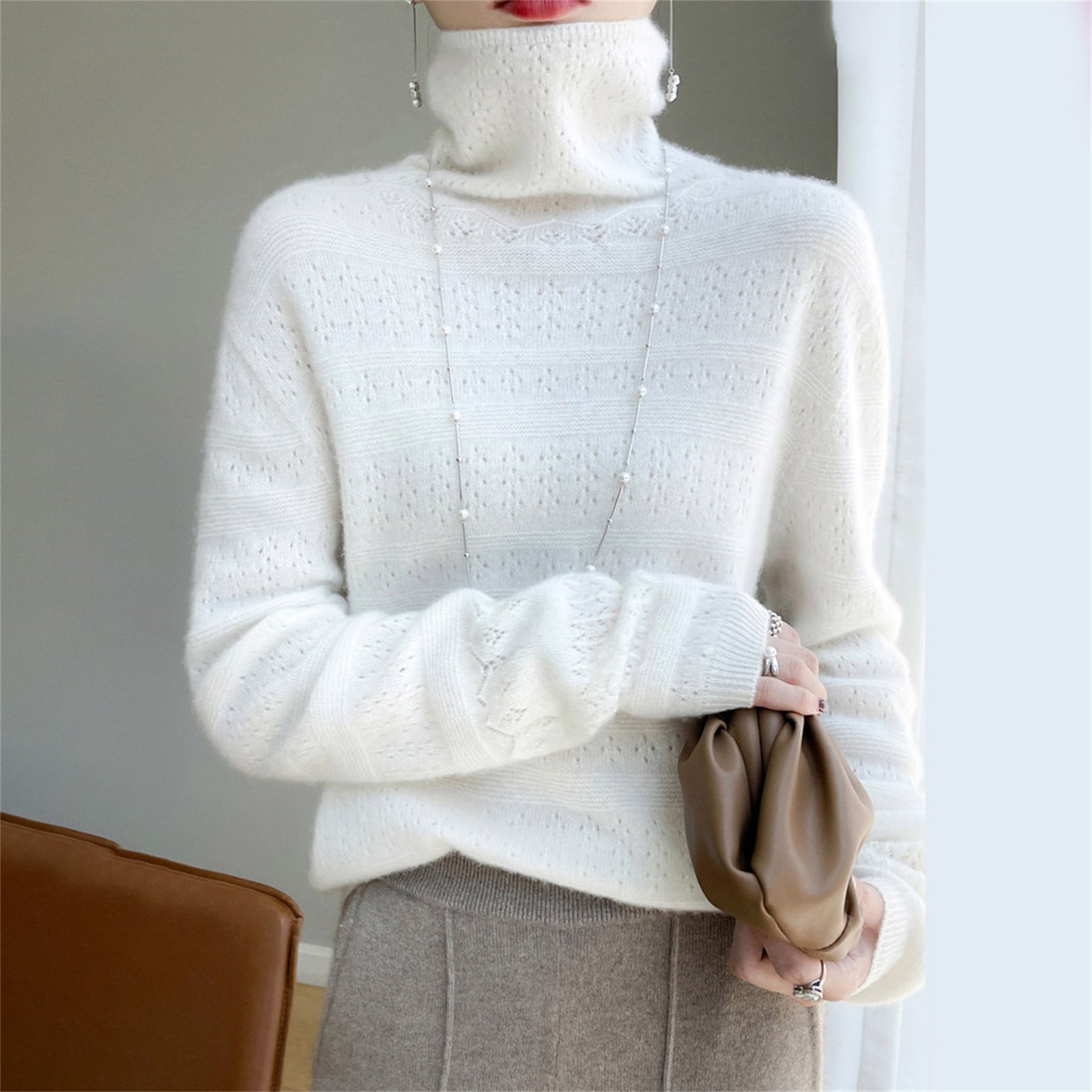 DondPO Sweaters for Women Turtleneck Sweater Women Wool Sweater Women ...