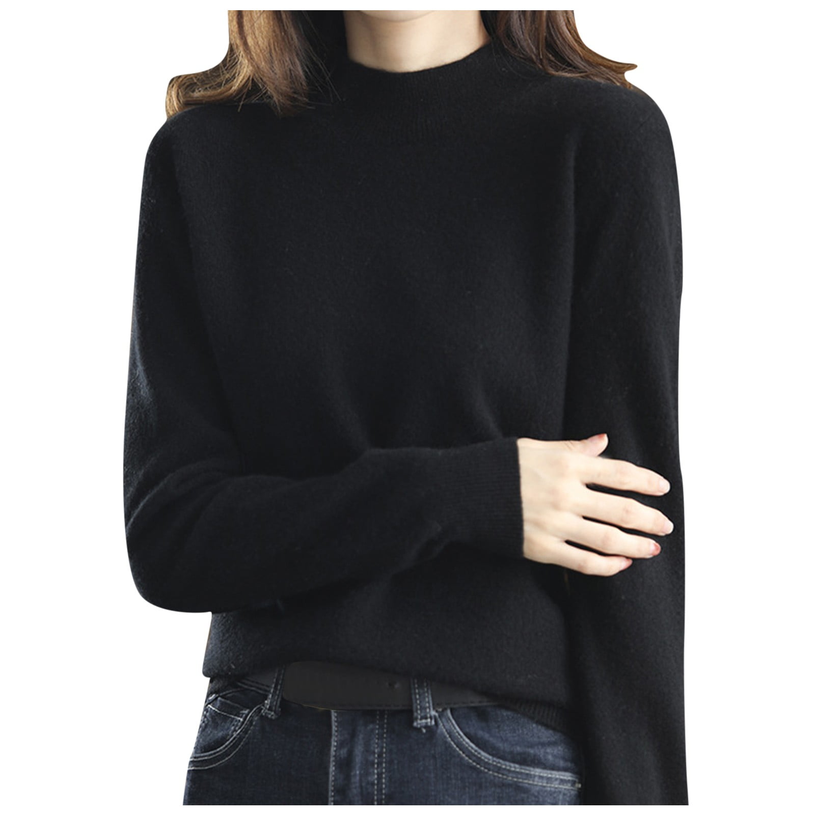 DondPO Turtleneck Sweater Women New Half High Collar Knitted Sweater ...