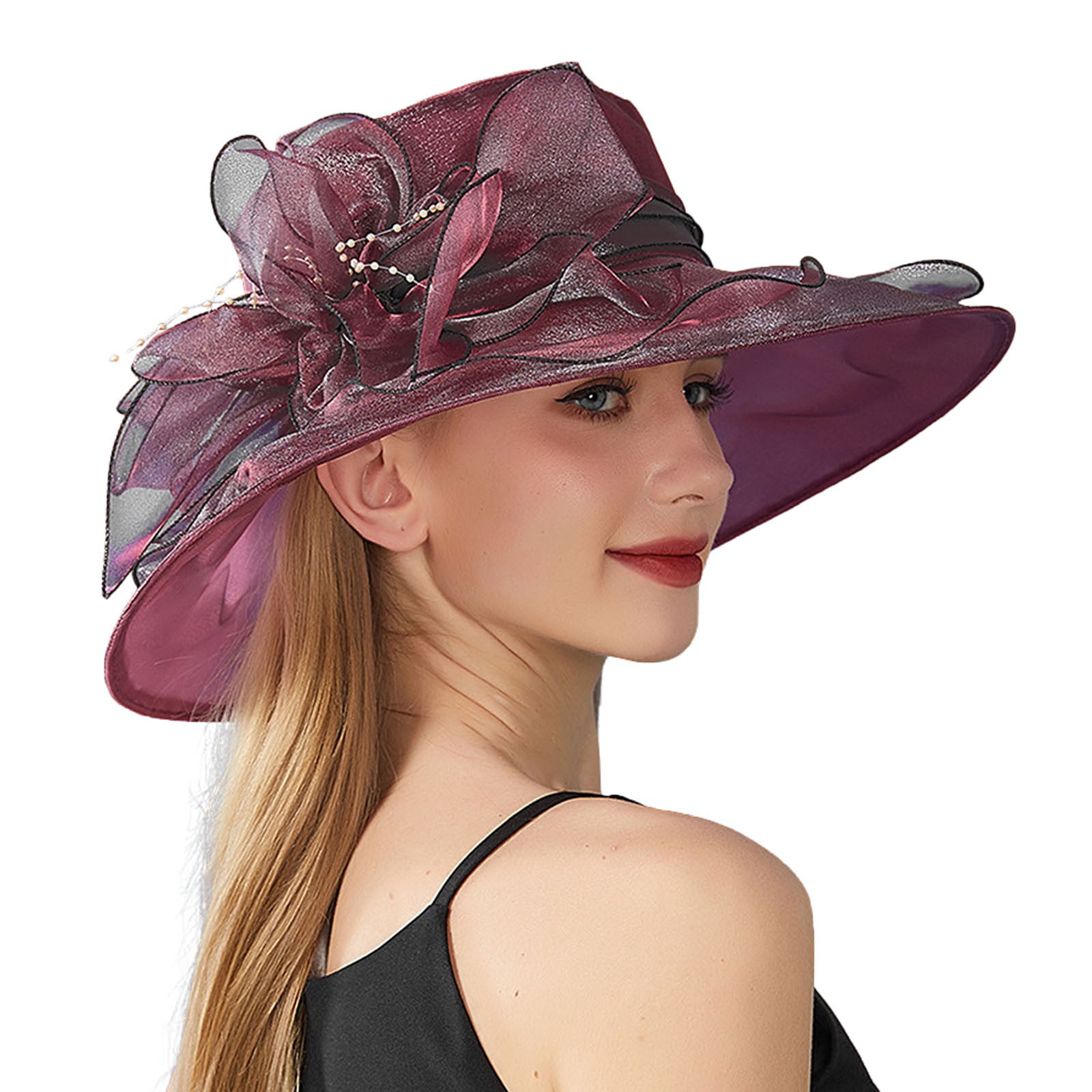 DondPO Wedding Hat Women's Solid Color Big Flower English Lady Elegant ...