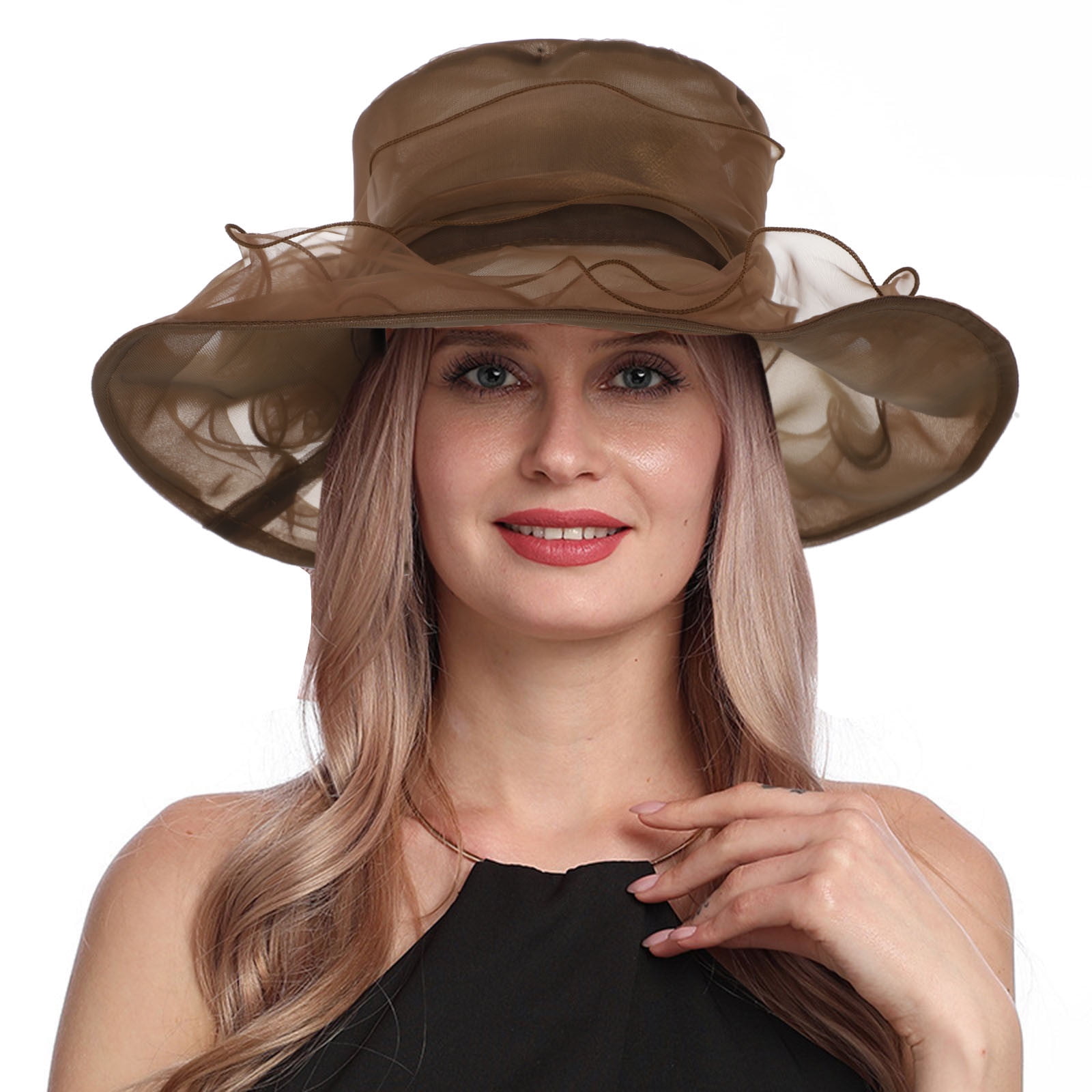 DondPO Wedding Hat Women's Vintage Mesh Hat Floral Holiday Brim Top Hat ...