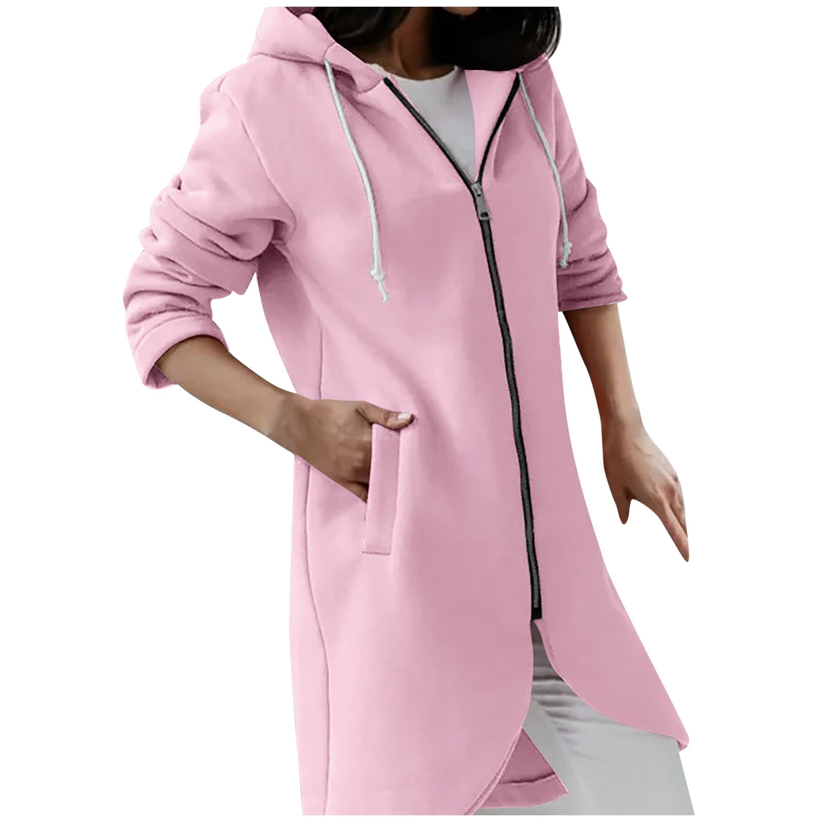 DondPO Women's Zip Up Hoodies Sweatshirt Long Zipper Streetwear Coat ...