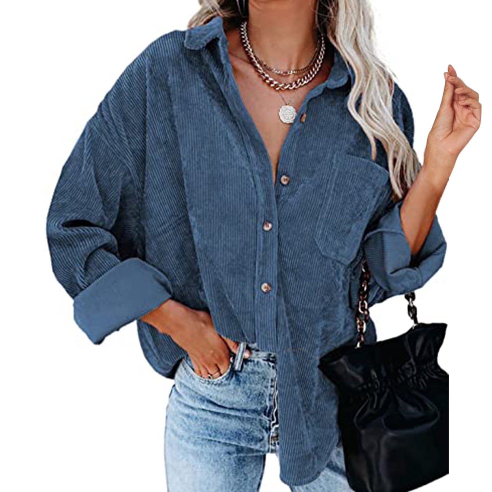 DondPO Womens Button Down Shirts,Long Sleeve Shirts Overcoat Thickened ...