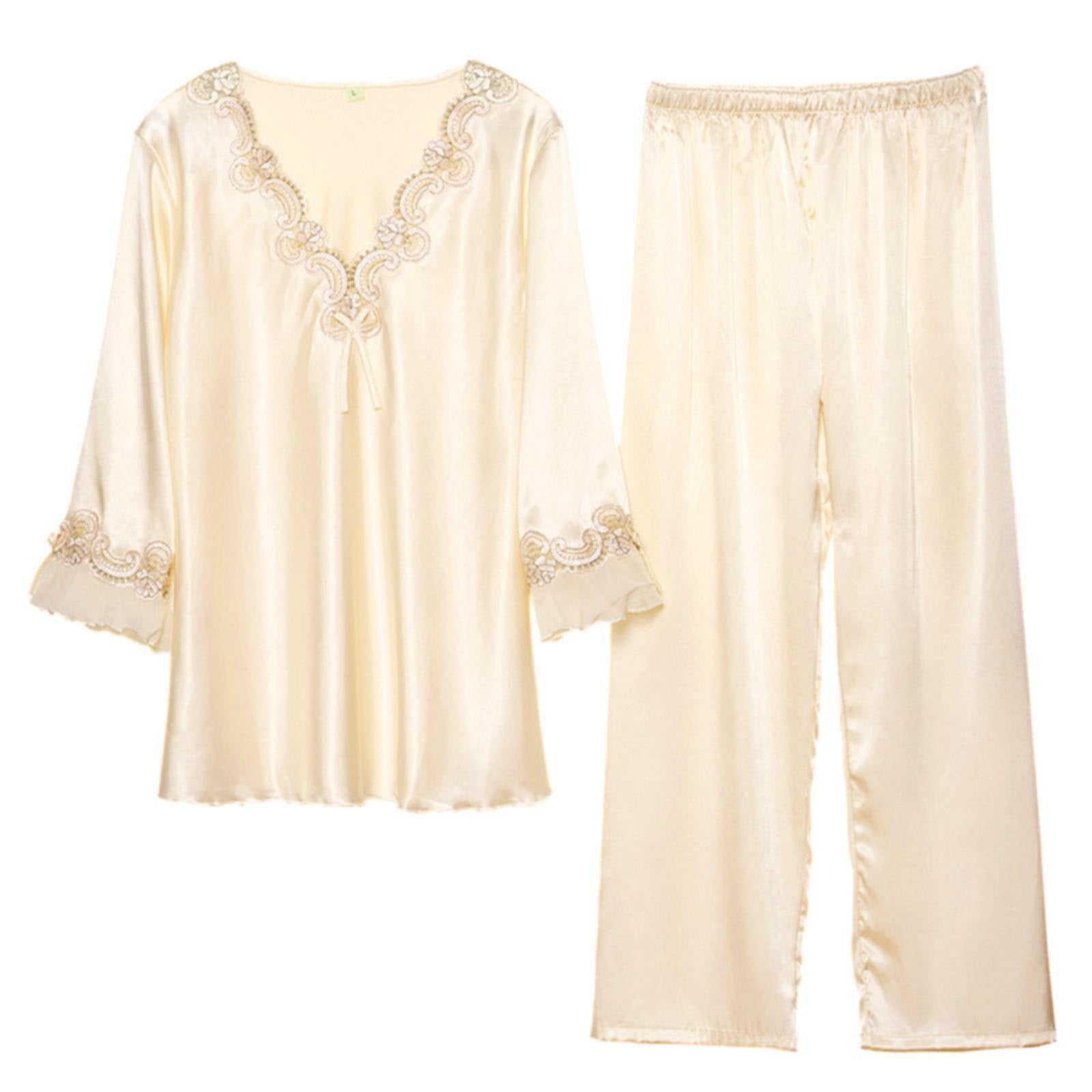 DondPO Womens Pajamas,Silk Pajamas for Women Ice Silk Sexy Lace Pajamas ...