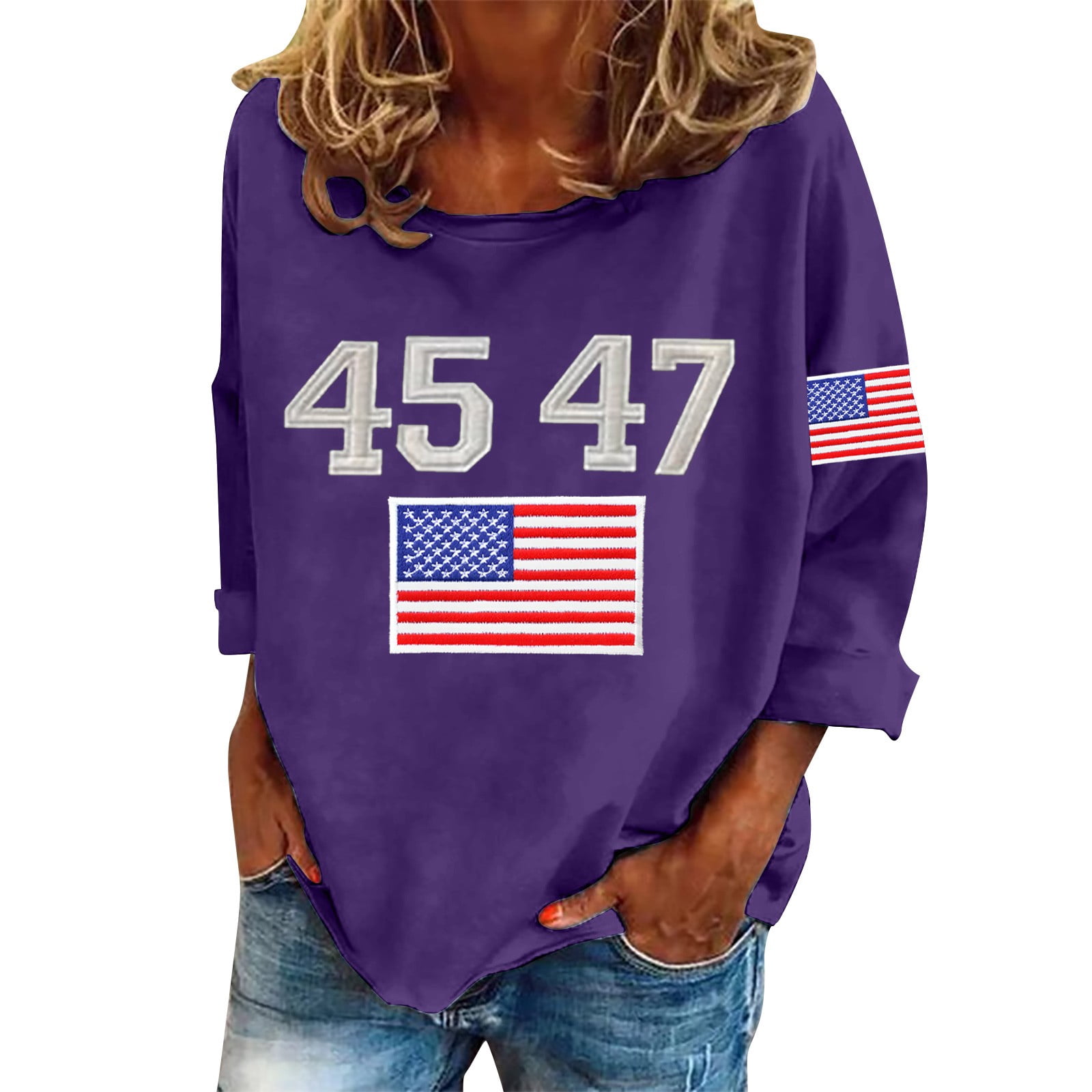 DondPO Womens Patriotic Shirts Retro 45 47 Print Tshirt 45 47 Tshirt ...