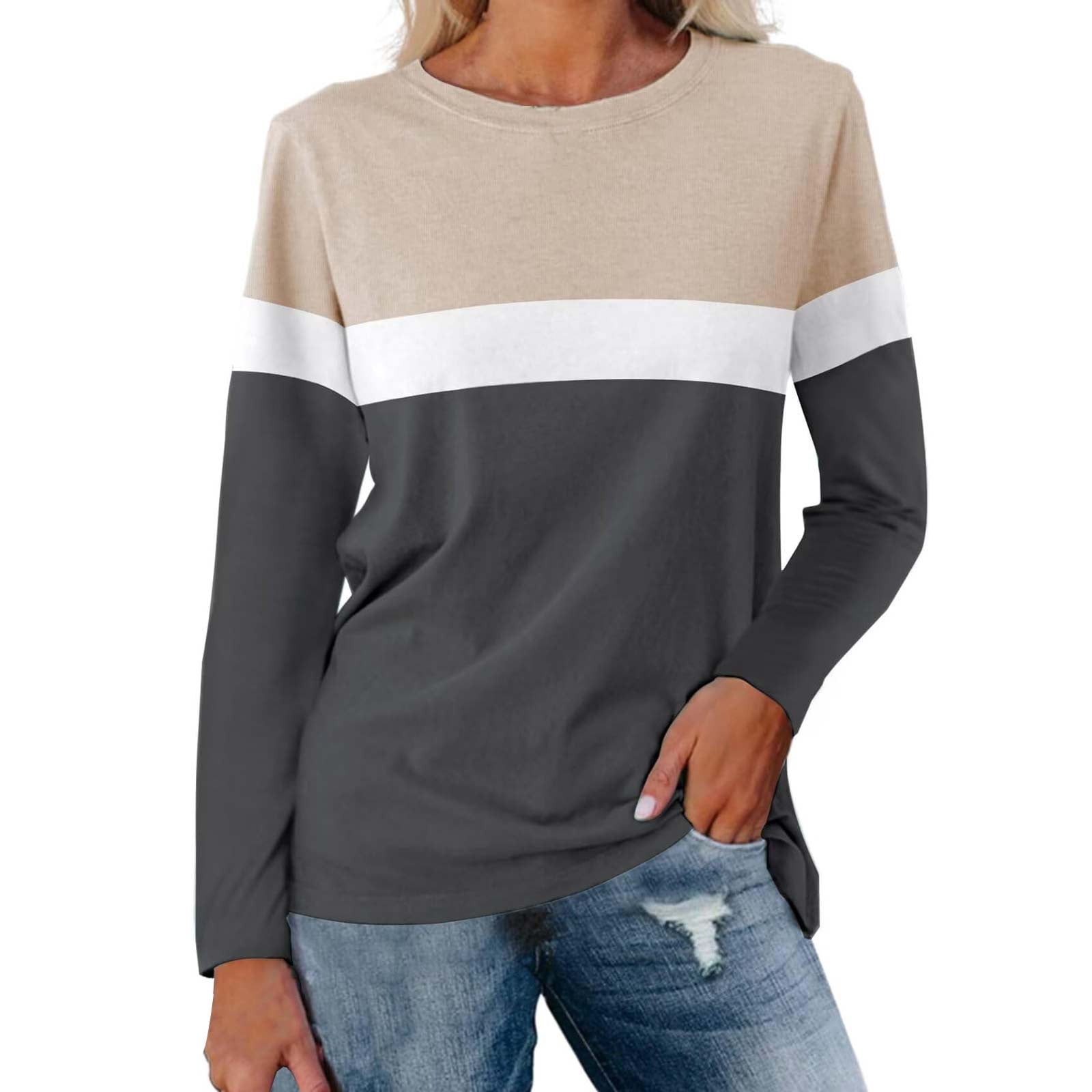 DondPO Womens Tops Women's Color Block Tunic Tops Casual Long Sleeve ...